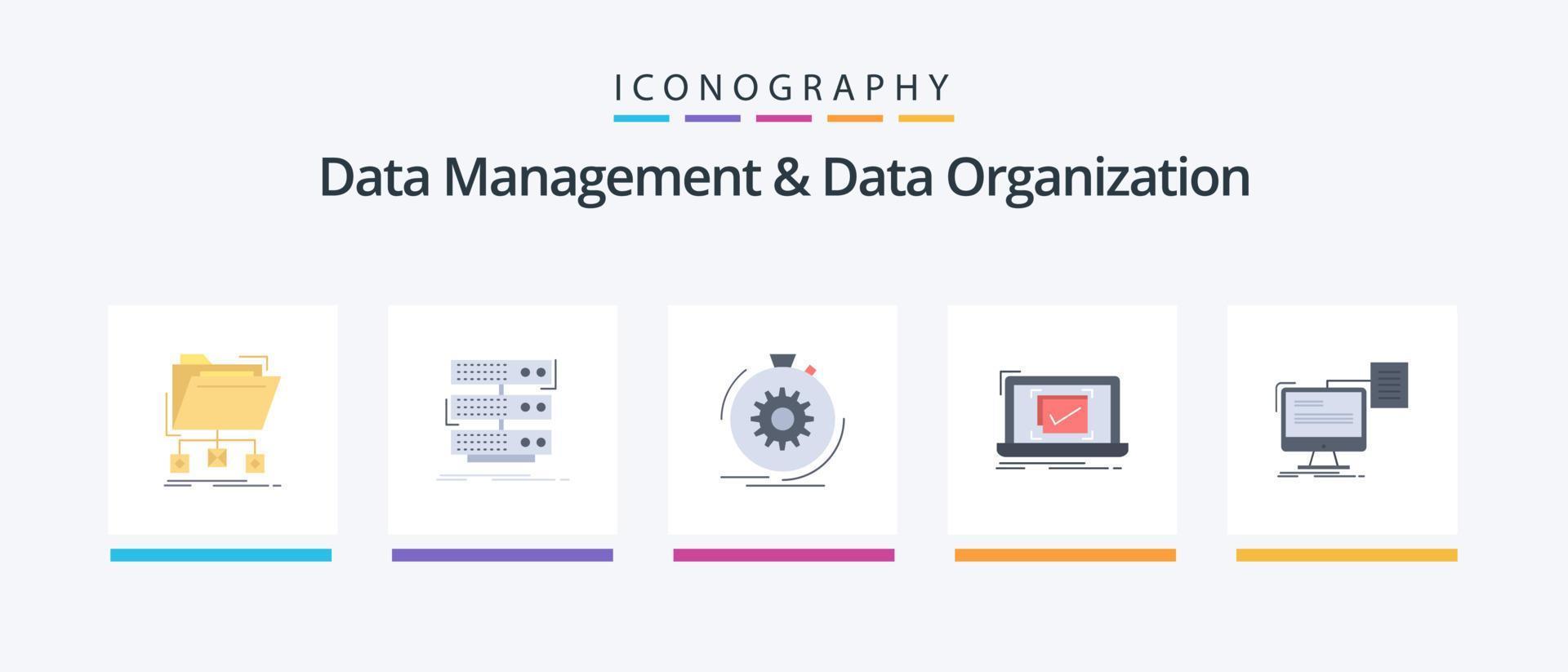 Data Management And Data Organization Flat 5 Icon Pack Including checklist. system. database ...