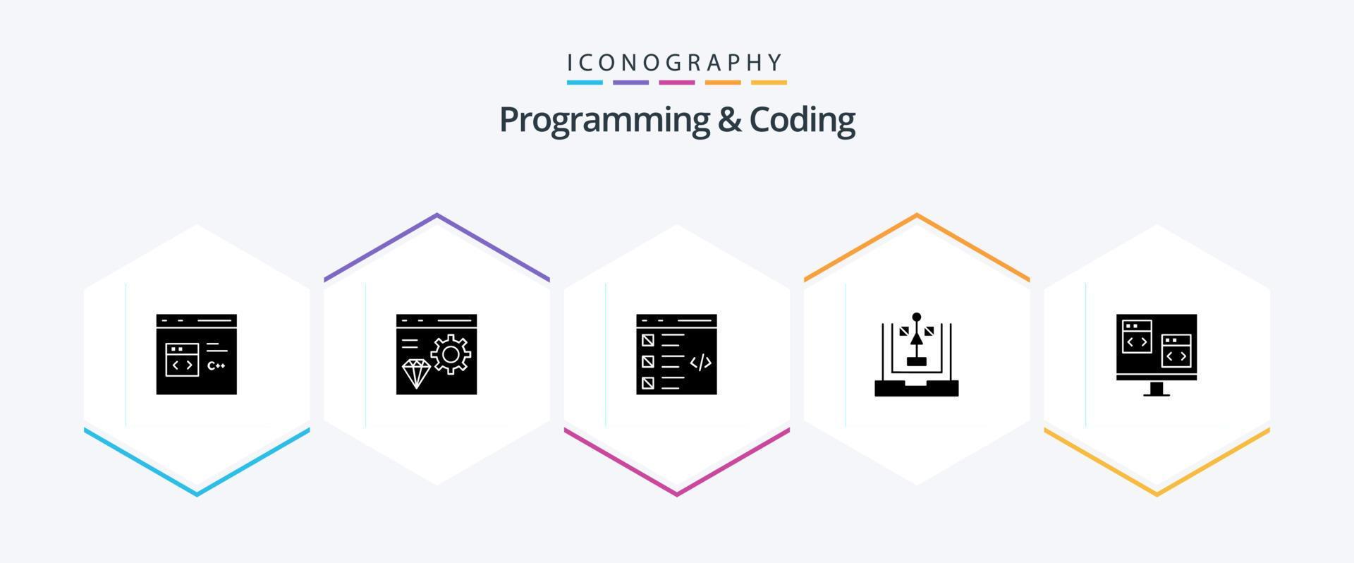 Programming And Coding 25 Glyph Icon Pack Including Development Coding Develop List Develop