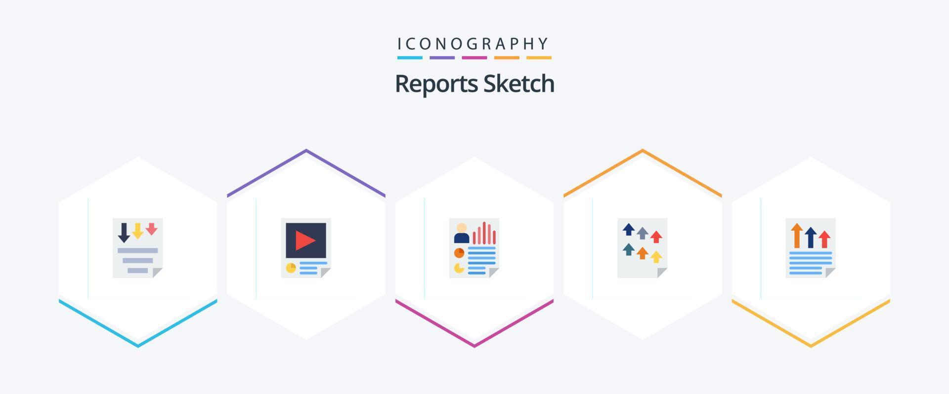 Reports Sketch 25 Flat Icon Pack Including Page Data Playback User