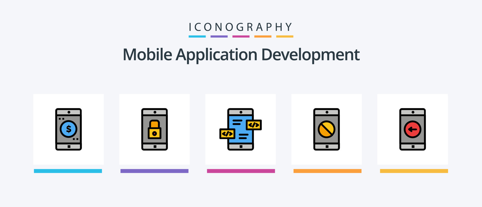 Mobile Application Development Line Filled 5 Icon Pack Including Mobile Mobile Application
