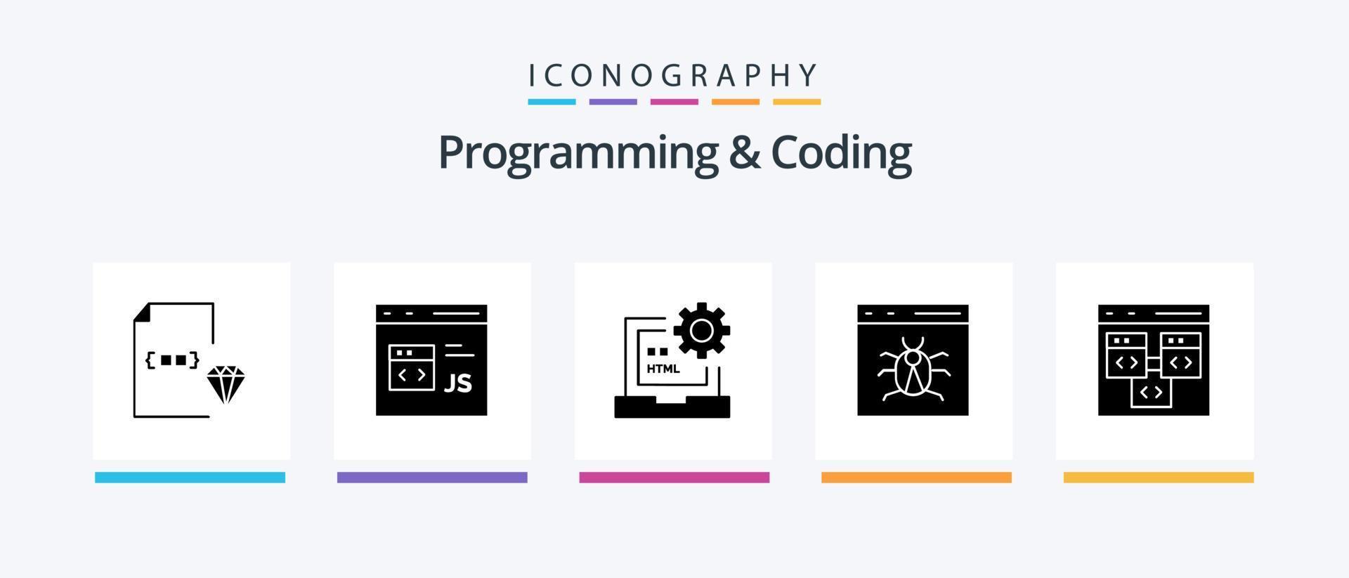 Programming And Coding Glyph 5 Icon Pack Including Bug App Development Html Develop