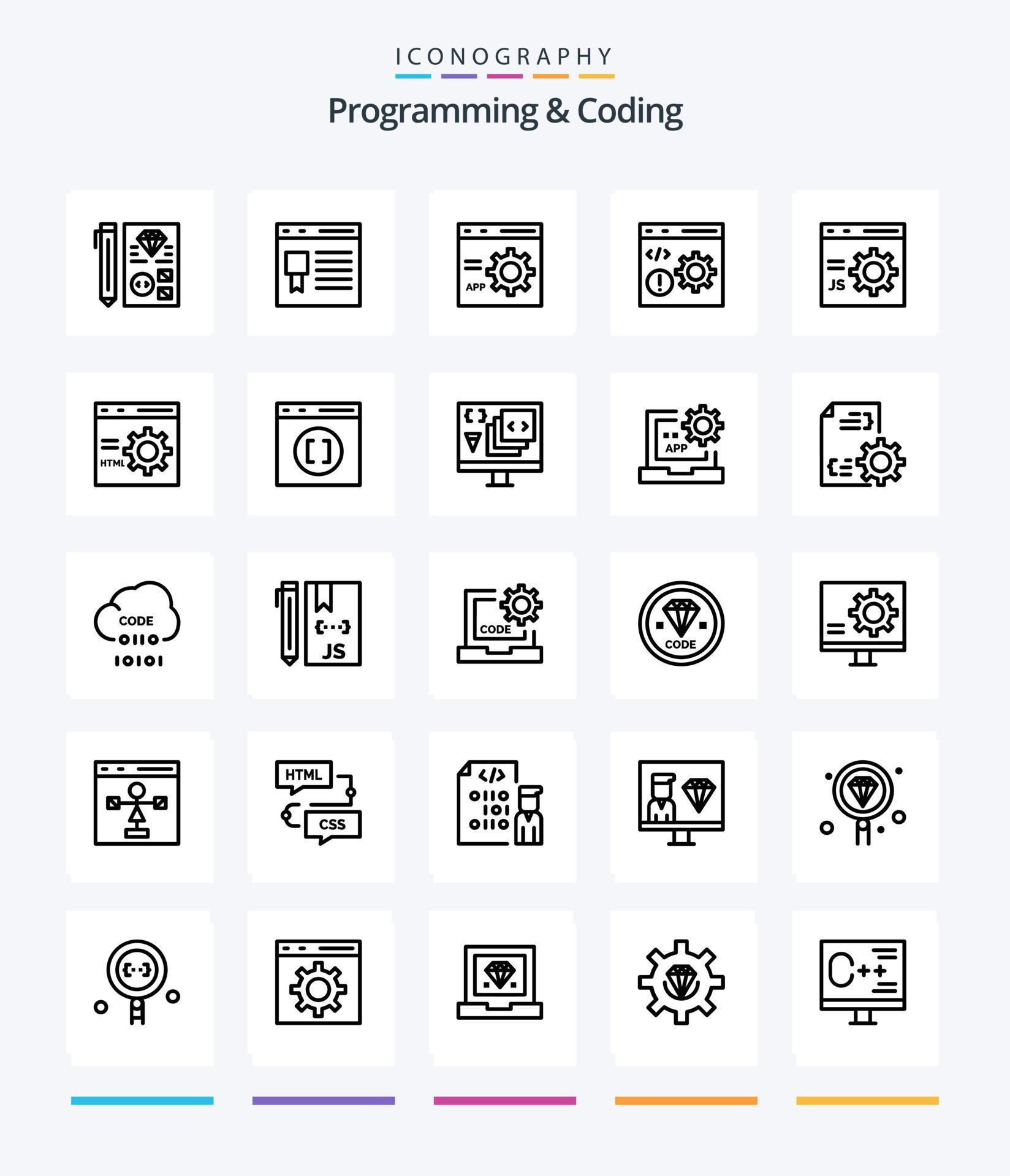 Creative Programming And Coding 25 OutLine icon pack Such As develop. browser. page. programming ...