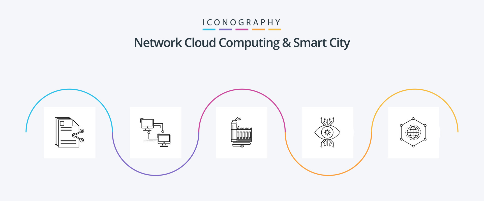 Network Cloud Computing And Smart City Line 5 Icon Pack Including