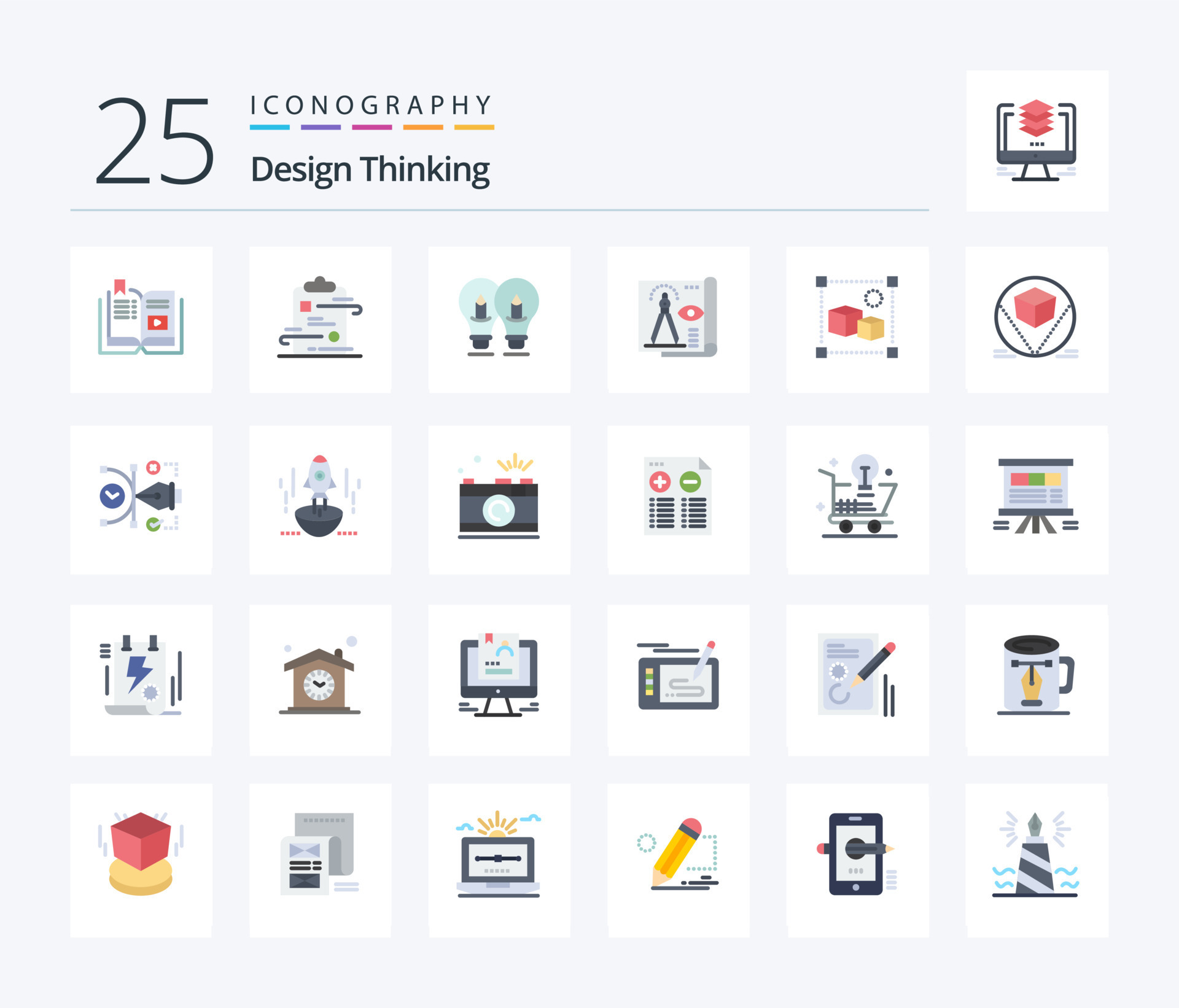 Design Thinking 25 Flat Color icon pack including file. design. paper ...