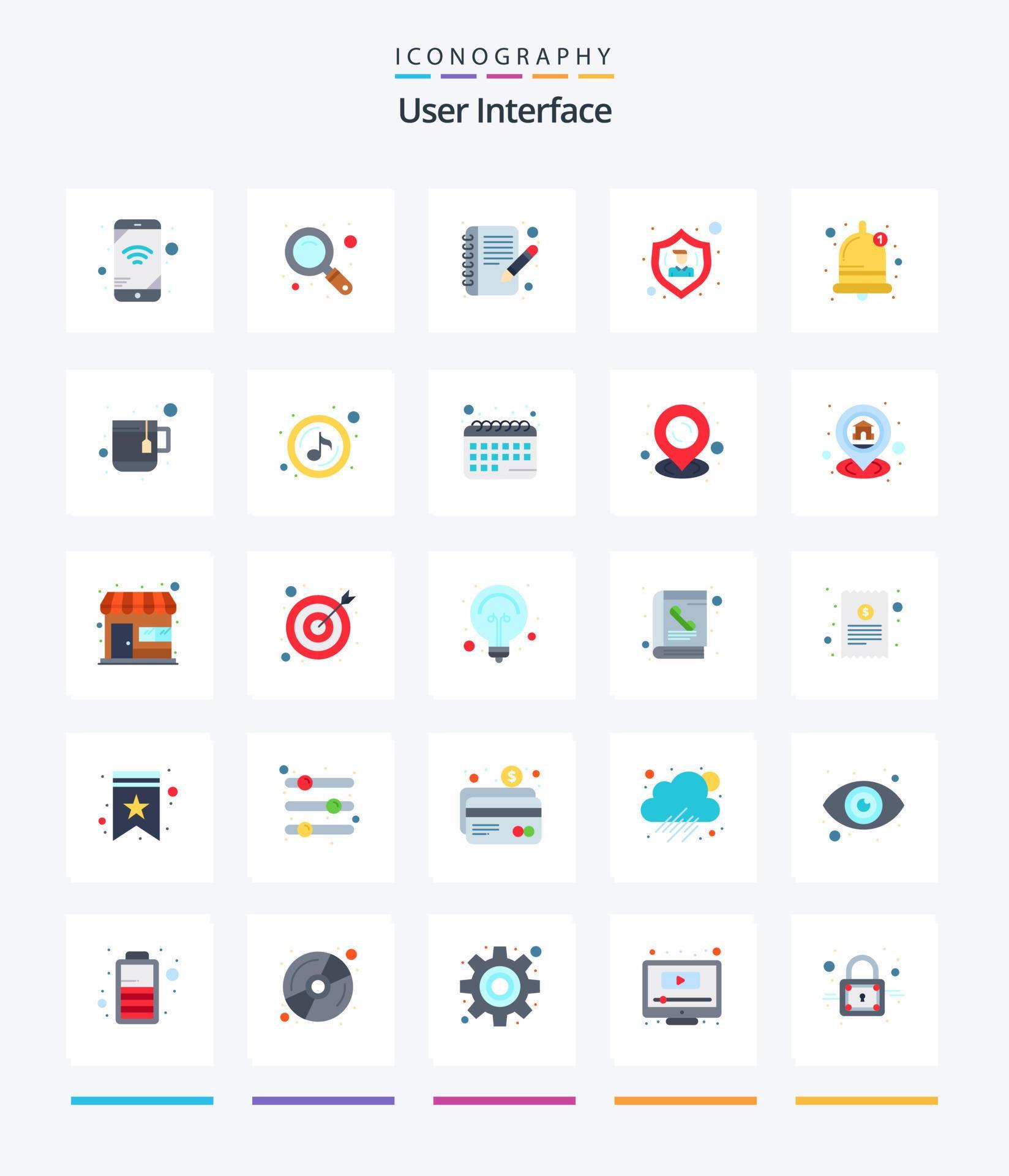 Creative User Interface 25 Flat icon pack Such As mug. sound. write ...