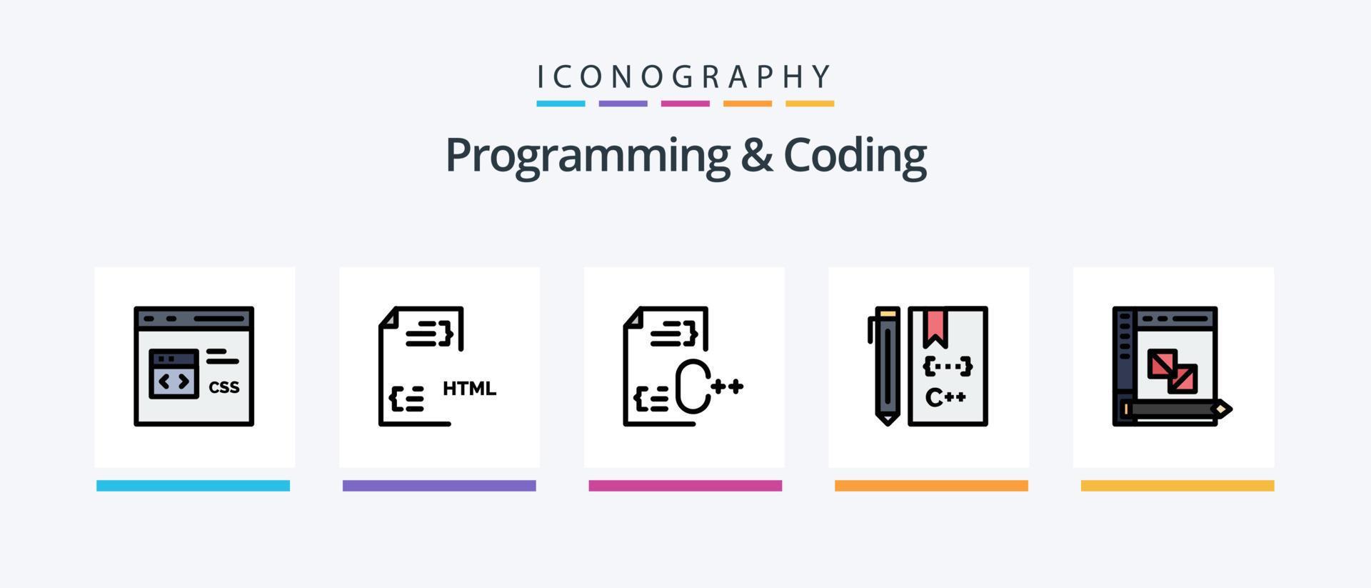 Programming And Coding Line Filled 5 Icon Pack Including Development File Develop Creative
