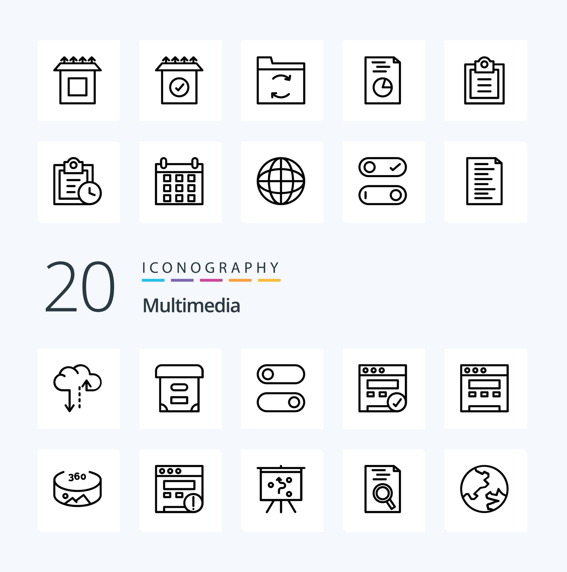 20 Multimedia Line icon Pack like report analytics setup sync backup 19205780 Vector Art at Vecteezy