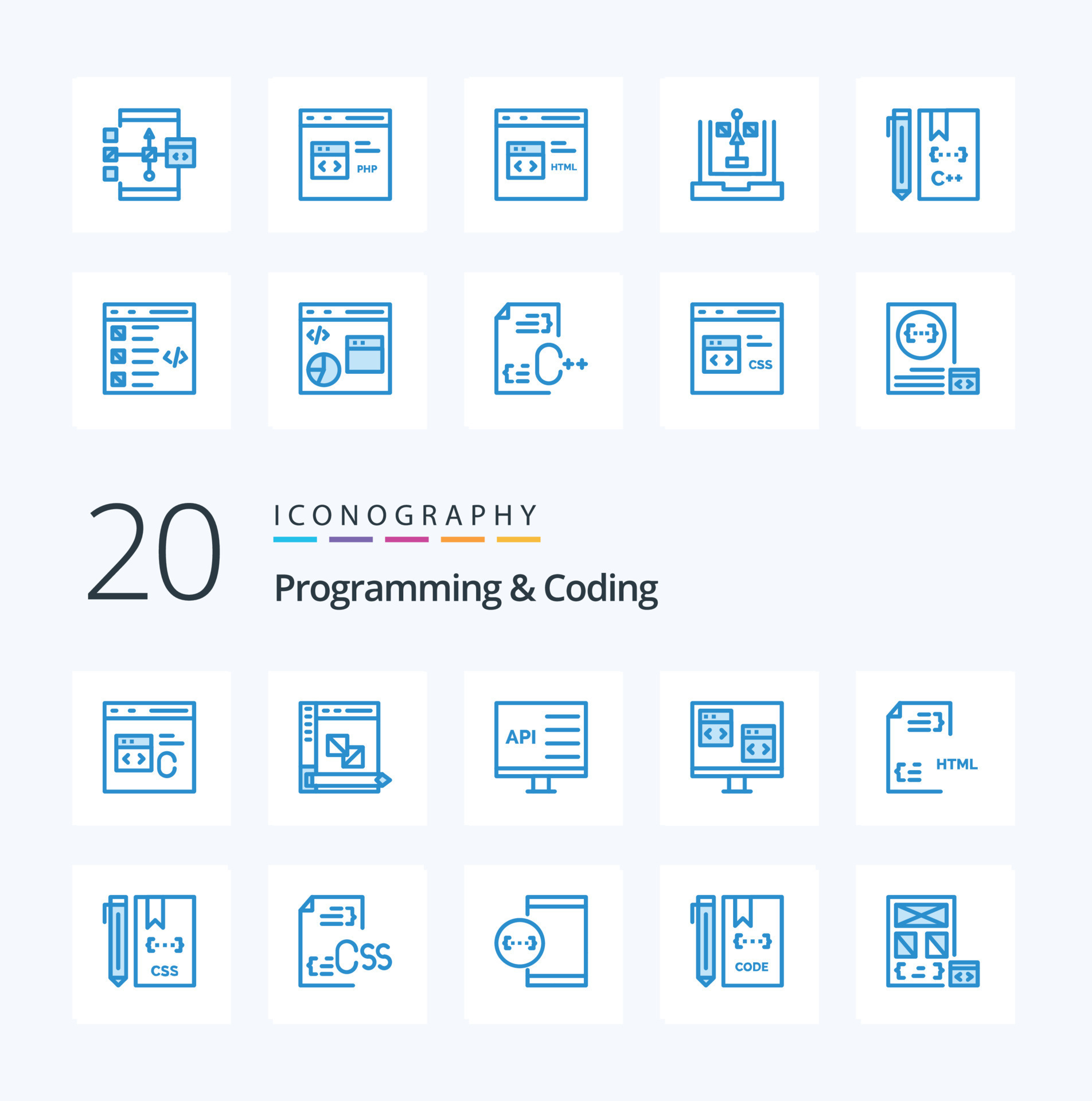 20 Programming And Coding Blue Color Icon Pack Like Development Coding Development Html Develop