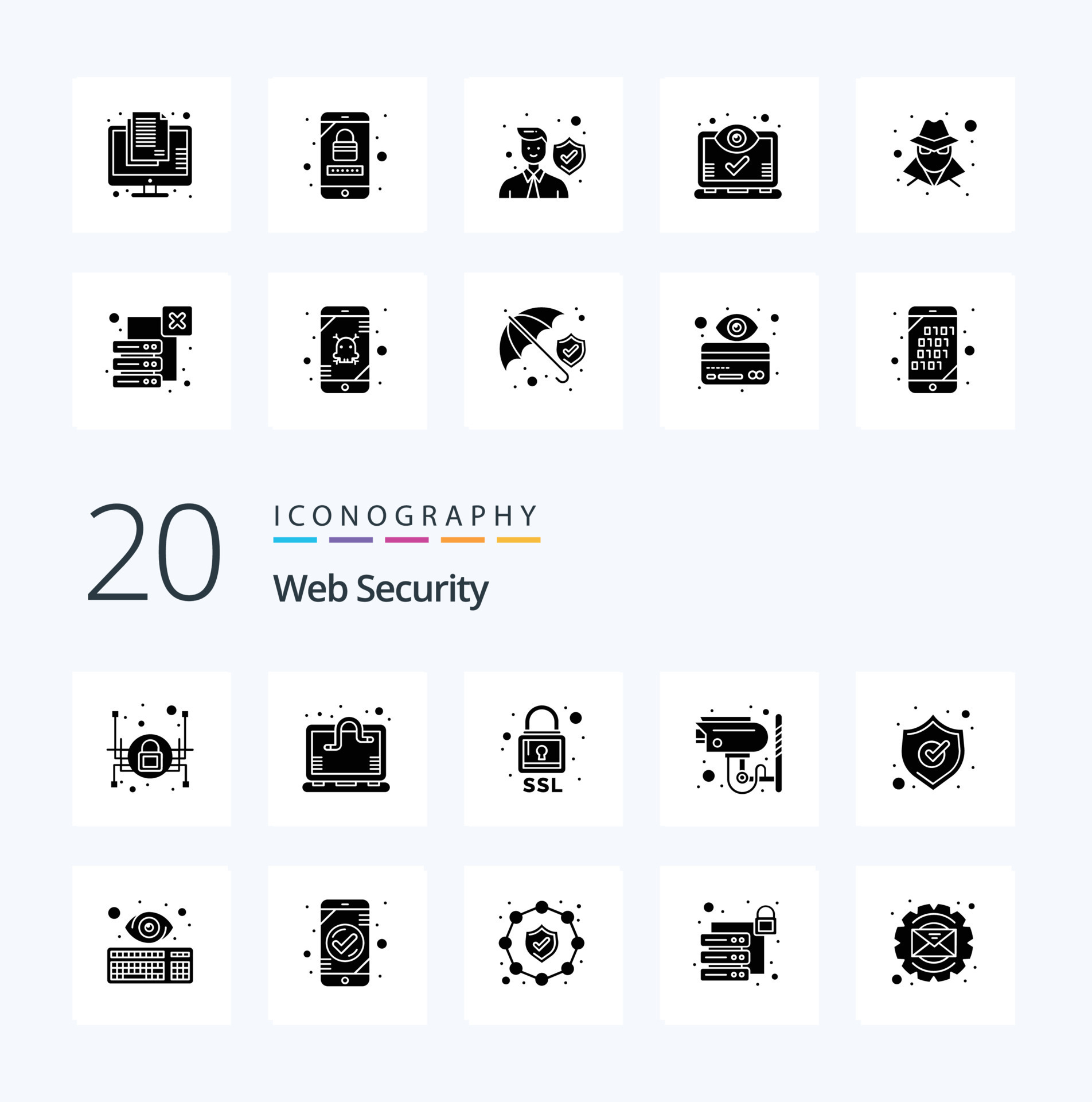 20 Web Security Solid Glyph Icon Pack Like Shield Protection Security Protection Cctv 19206115