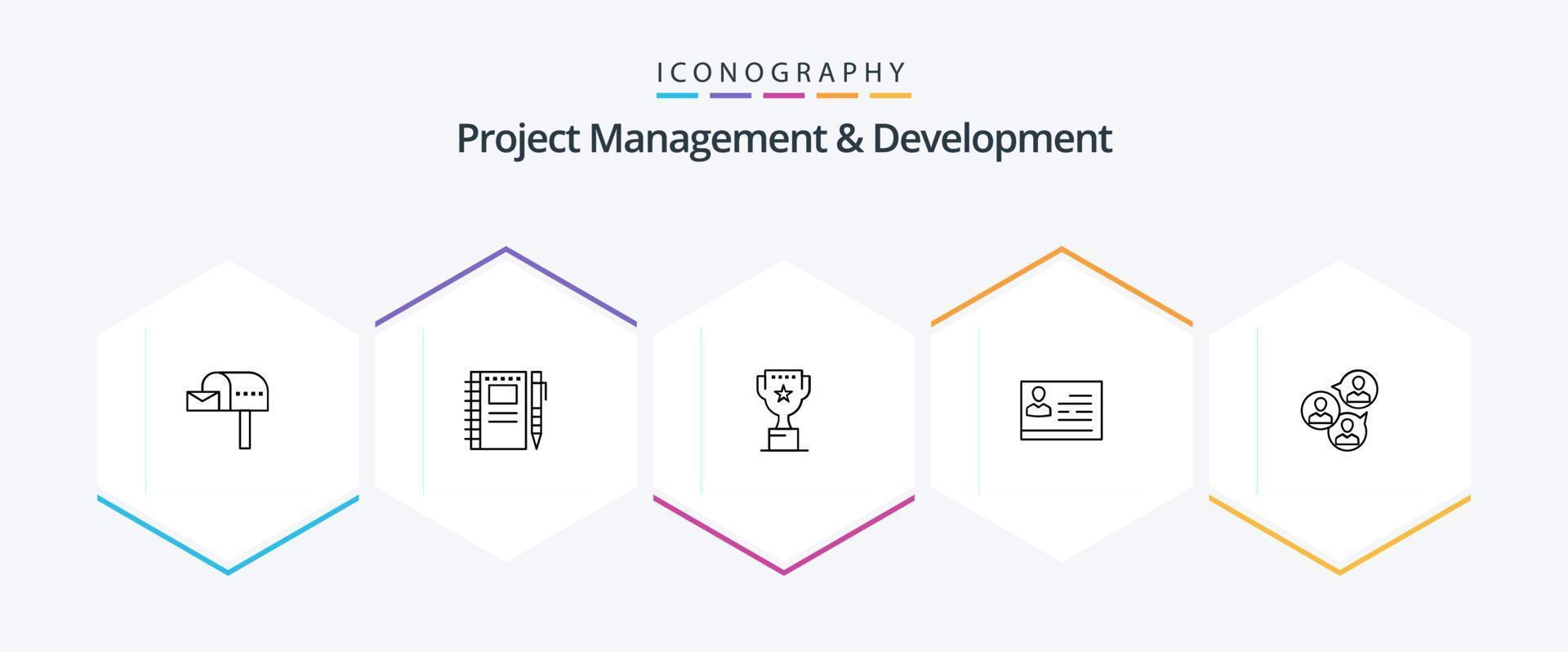 Project Management And Development 25 Line icon pack including id. card ...