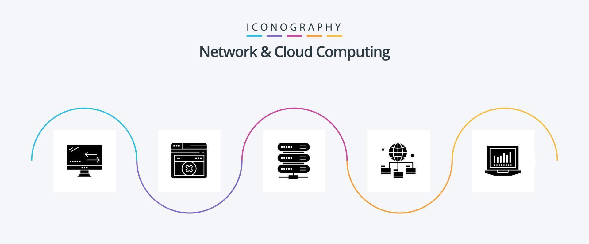 Network And Cloud Computing Glyph 5 Icon Pack Including Tecnology Laptop Data Folder