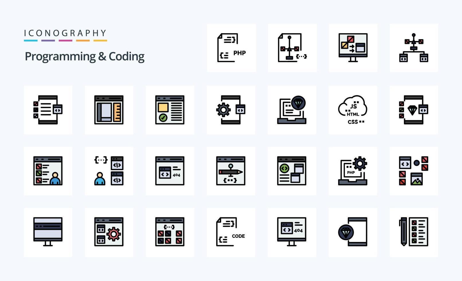 25 Programming And Coding Line Filled Style Icon Pack 19206585 Vector Art At Vecteezy