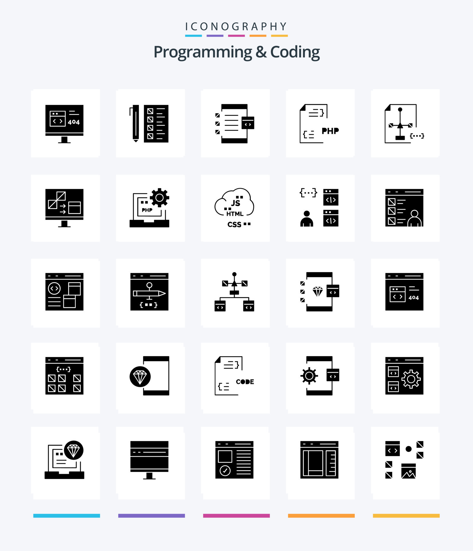 programación creativa y codificación paquete de iconos negros sólidos ...