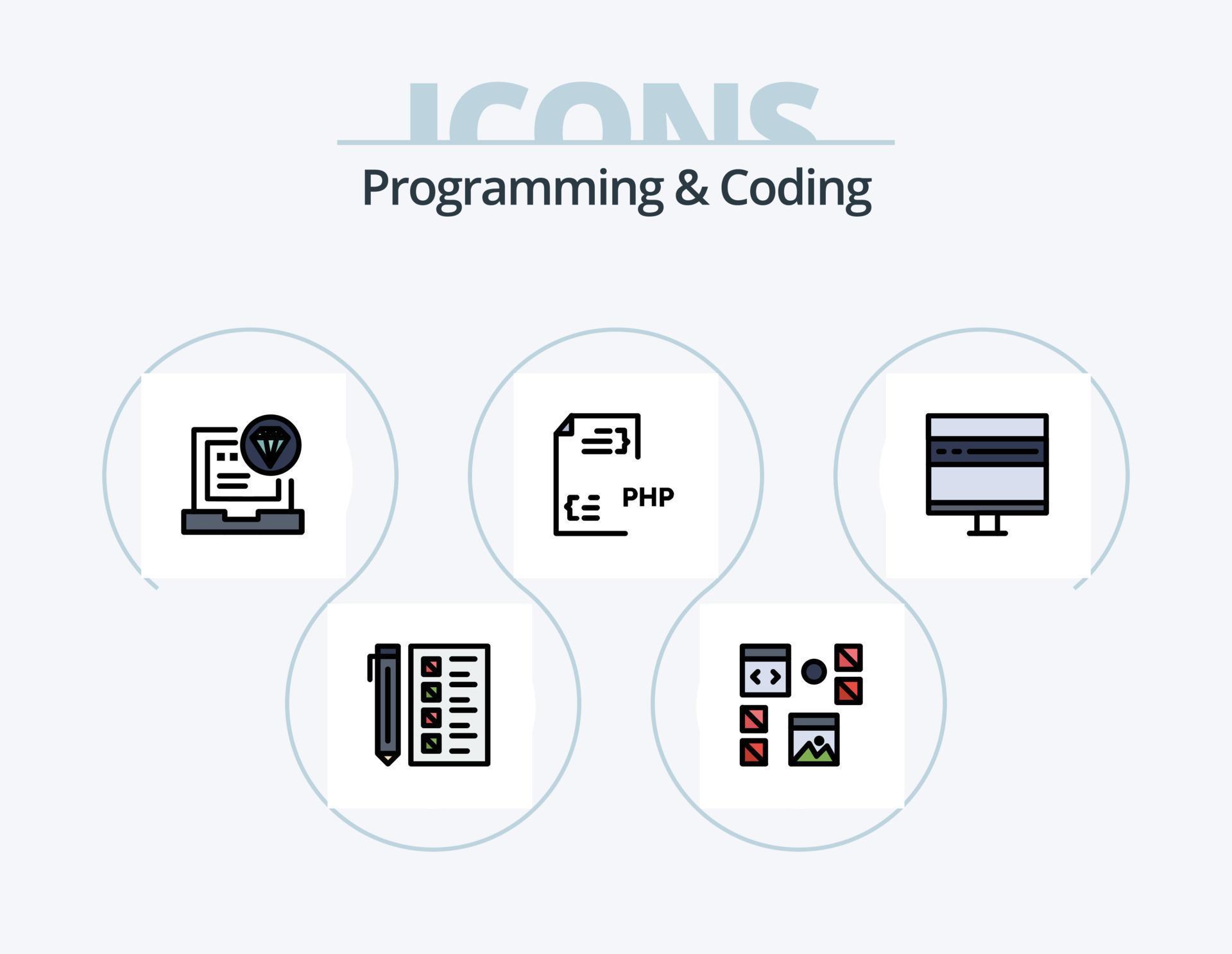 Programming And Coding Line Filled Icon Pack 5 Icon Design. develop. app. document. page ...