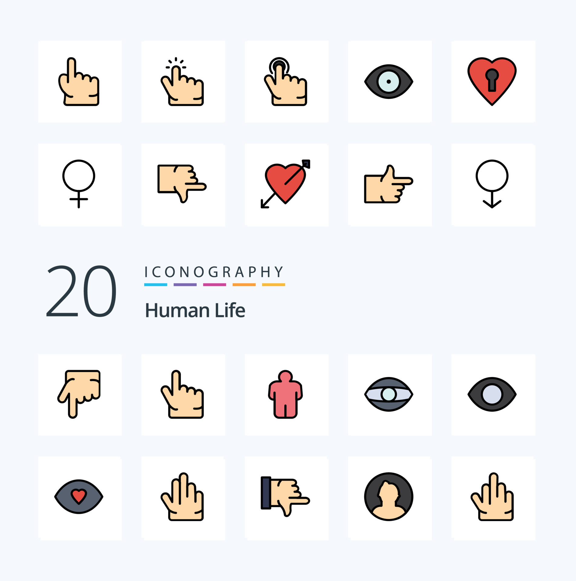 20 Human Line Filled Color Icon Pack Like Eye Finger Point Click Hand 19207173 Vector Art At