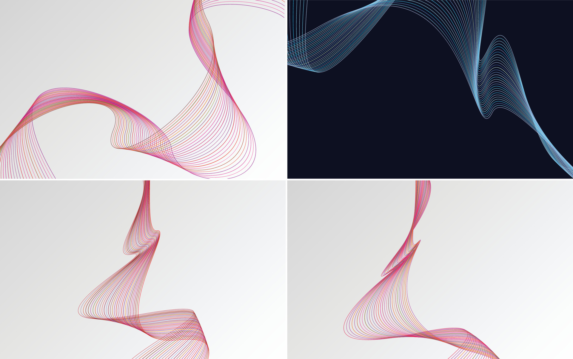 Set Of 4 Geometric Wave Pattern Background Abstract Waving Line
