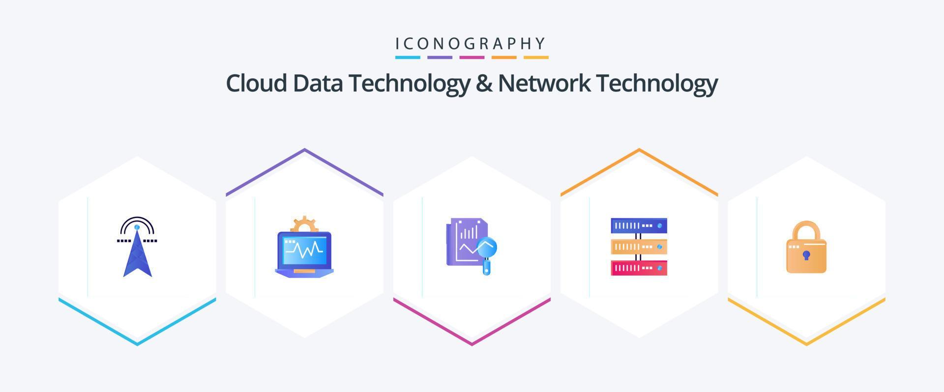Cloud Data Technology And Network Technology 25 Flat Icon Pack