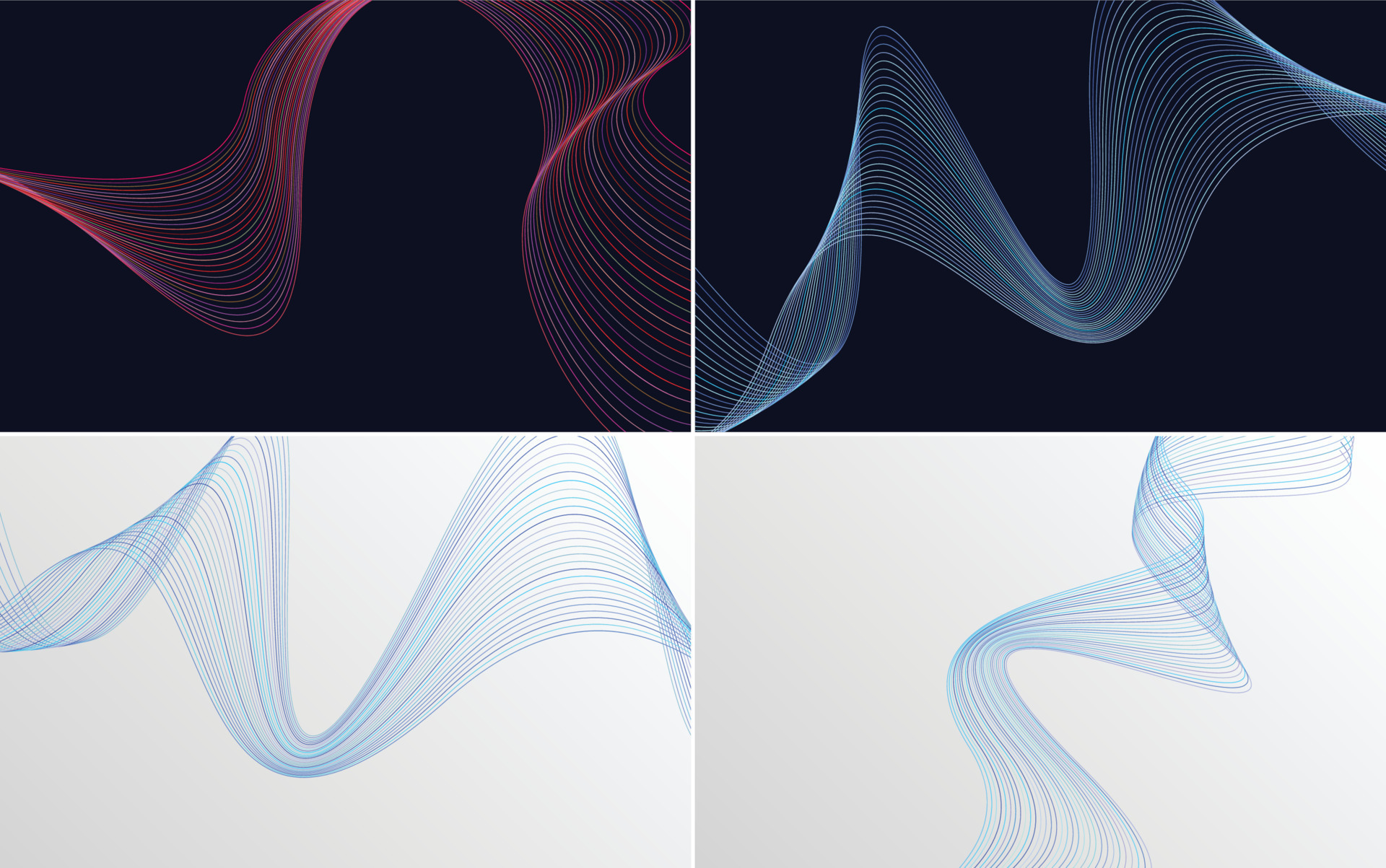 Set Of 4 Geometric Wave Pattern Background Abstract Waving Line