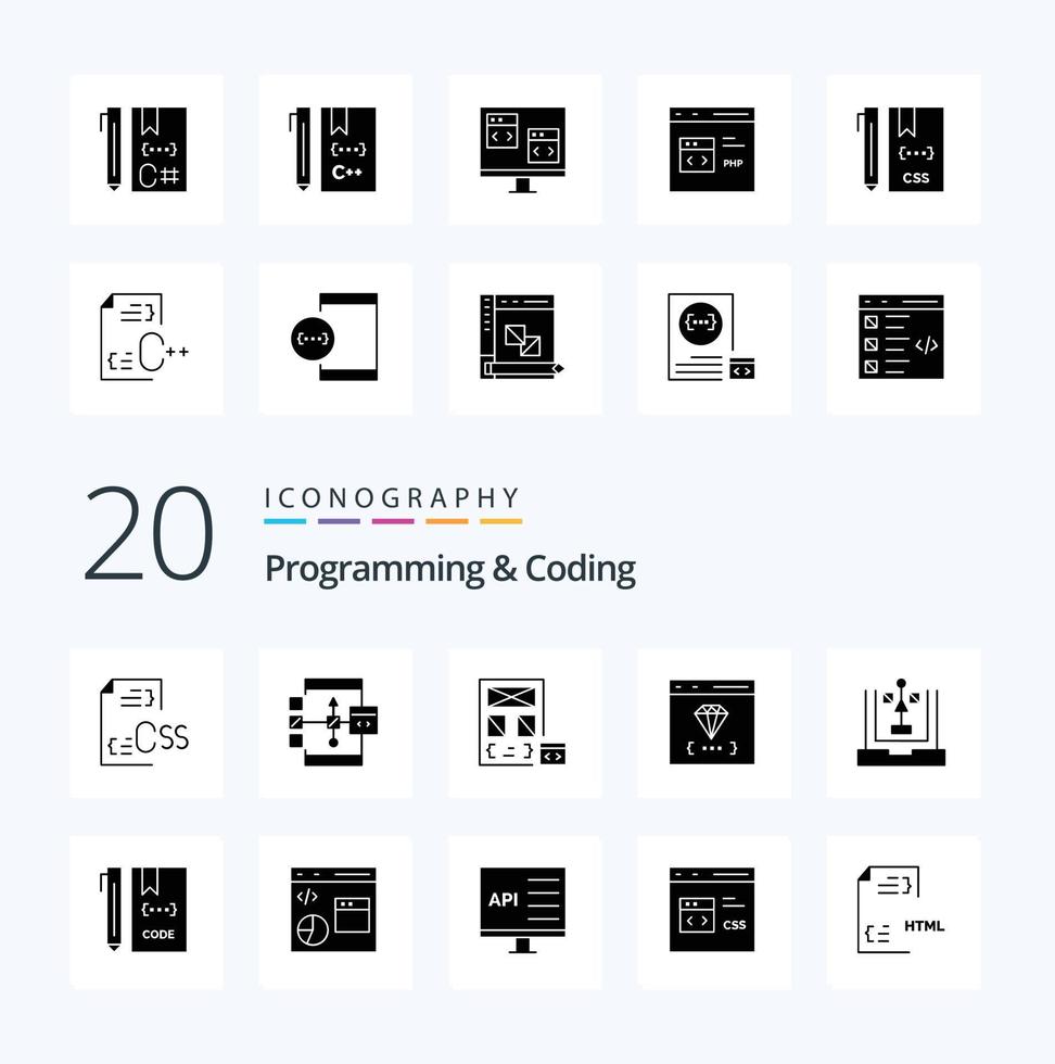 20 Programming And Coding Solid Glyph icon Pack like coding app ...