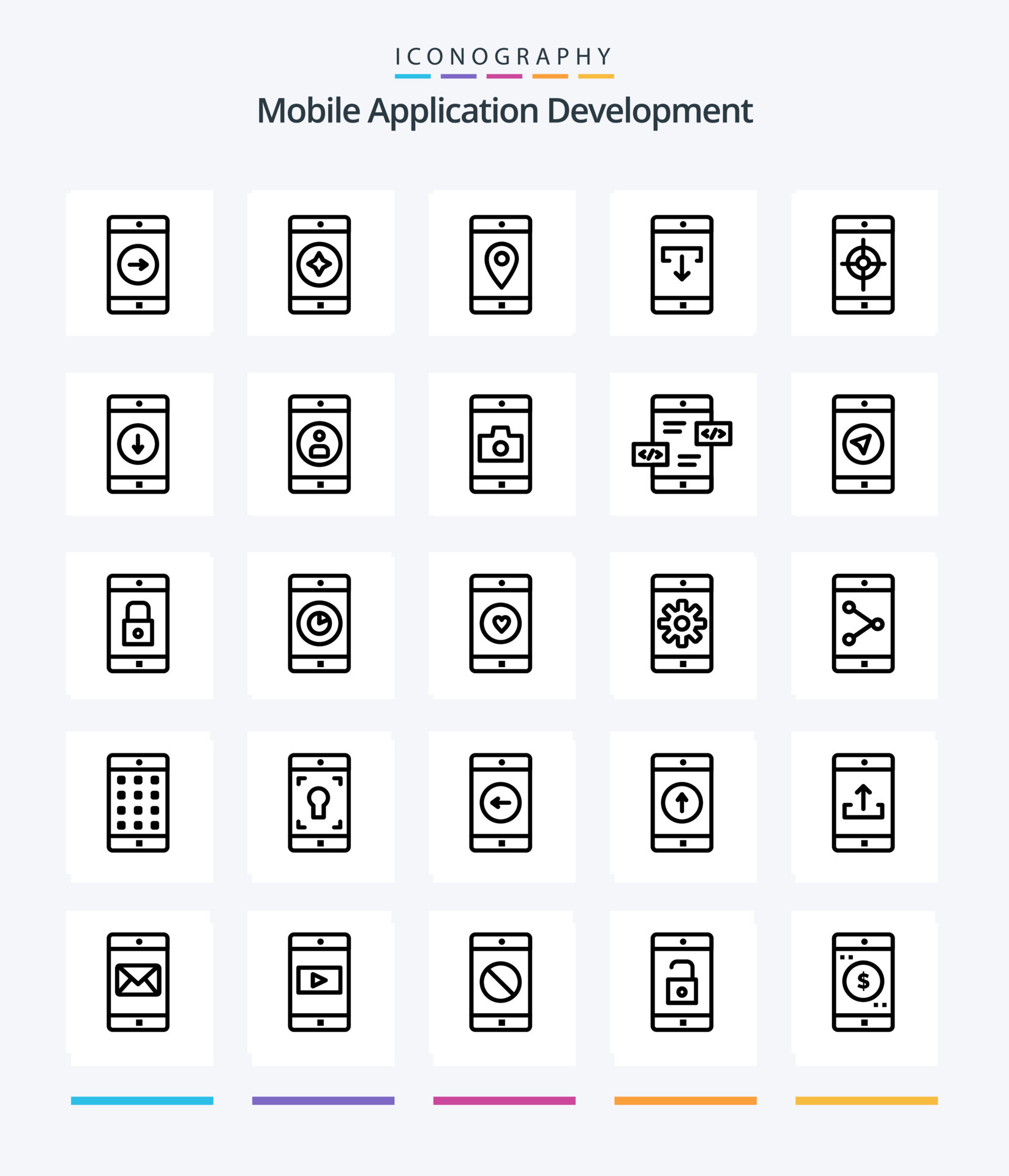 Creative Mobile Application Development 25 Outline Icon Pack Such As