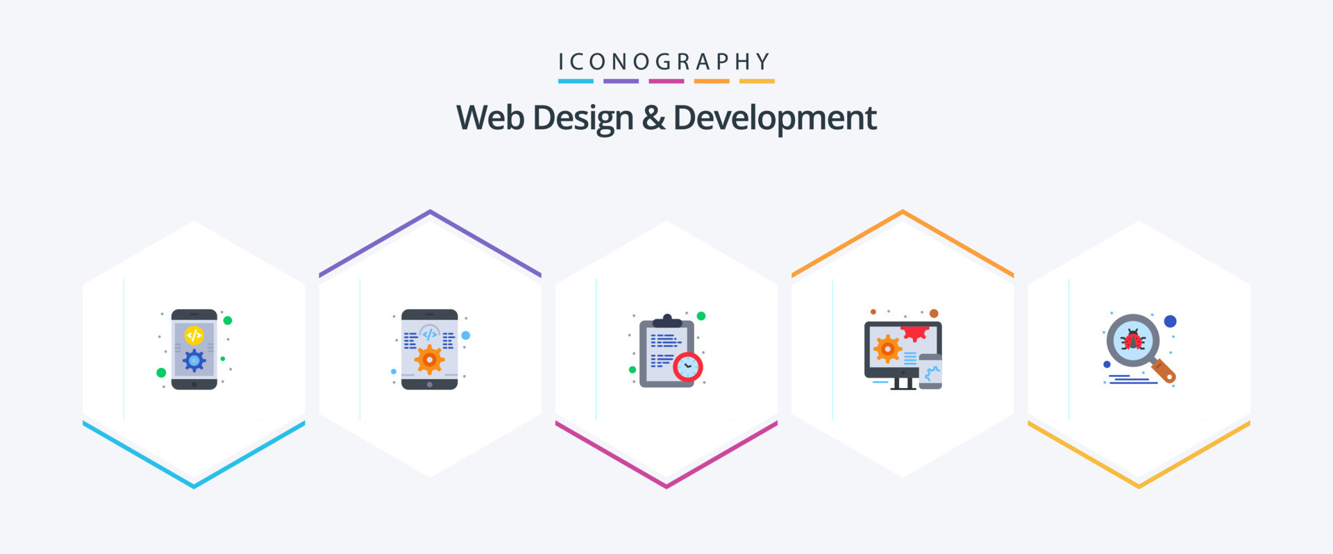 Web Design And Development 25 Flat icon pack including search. bug ...
