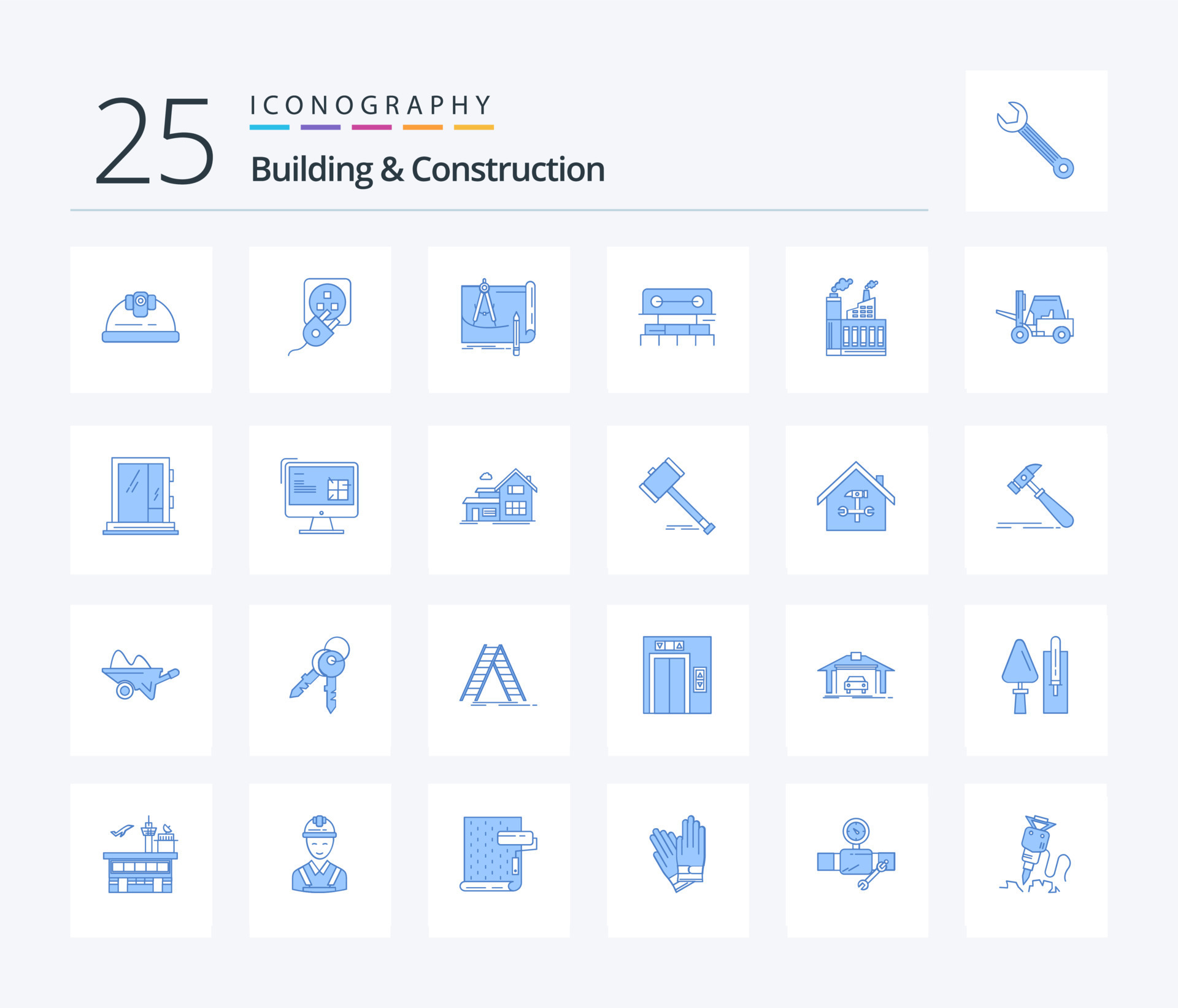 Building And Construction 25 Blue Color icon pack including tool. level ...