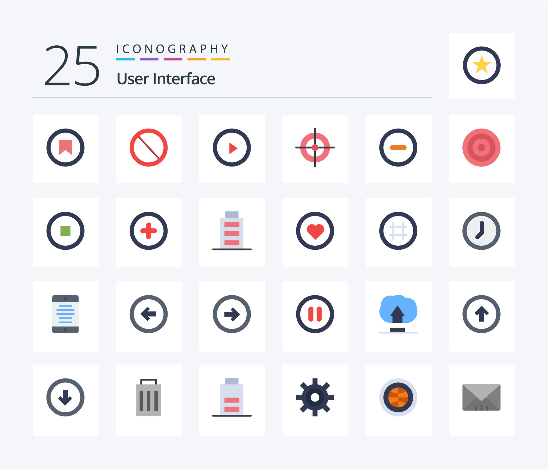 User Interface 25 Flat Color Icon Pack Including Basic Minus