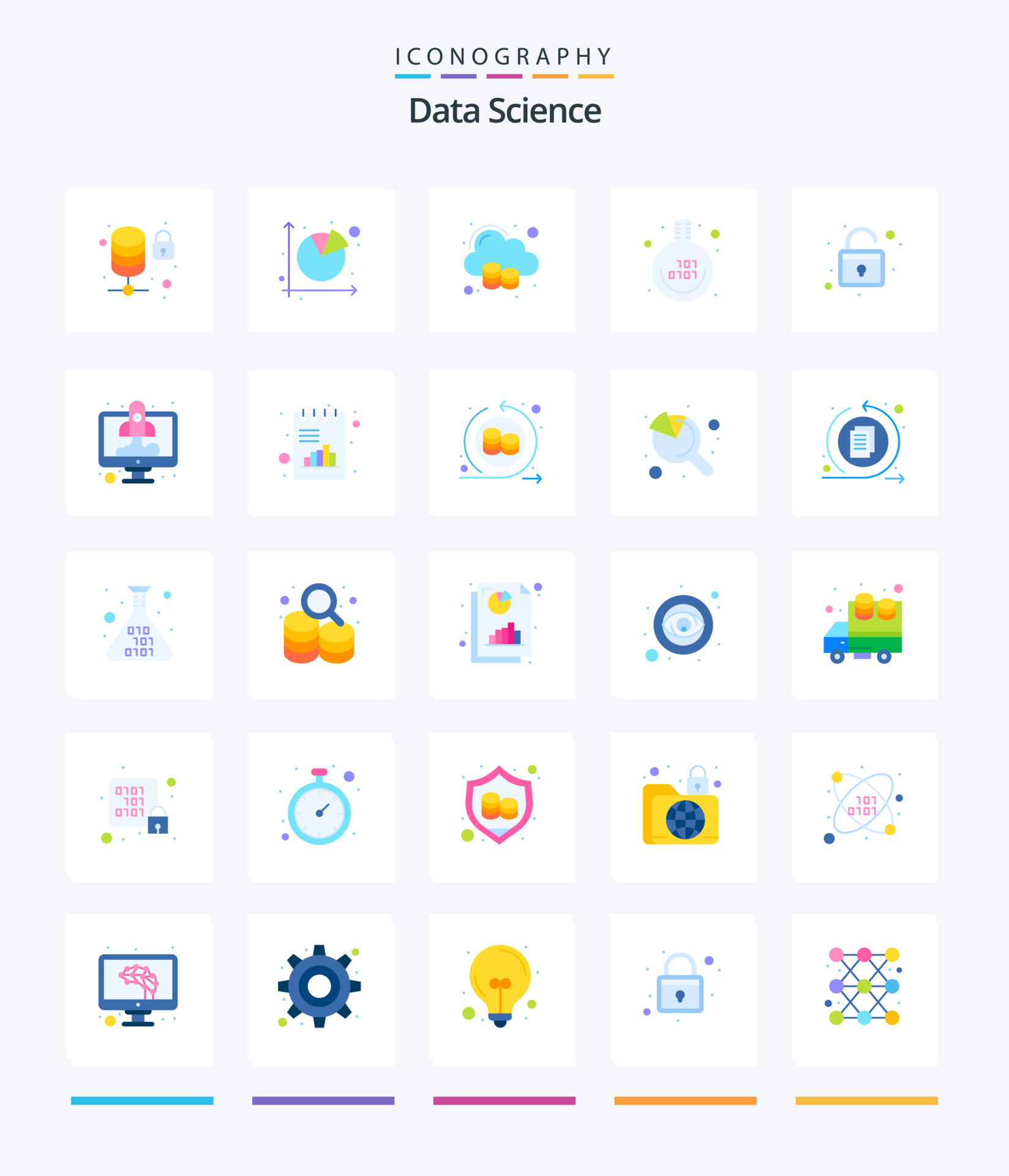 Creative Data Science 25 Flat icon pack Such As binary code. experiment ...