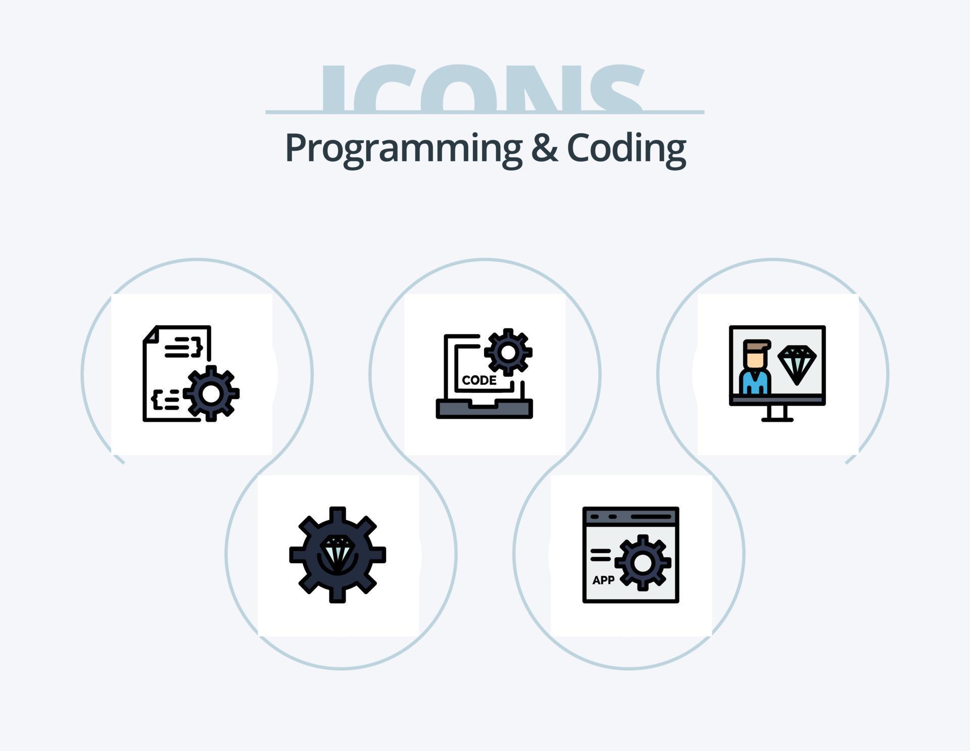 Programming And Coding Line Filled Icon Pack 5 Icon Design Develop