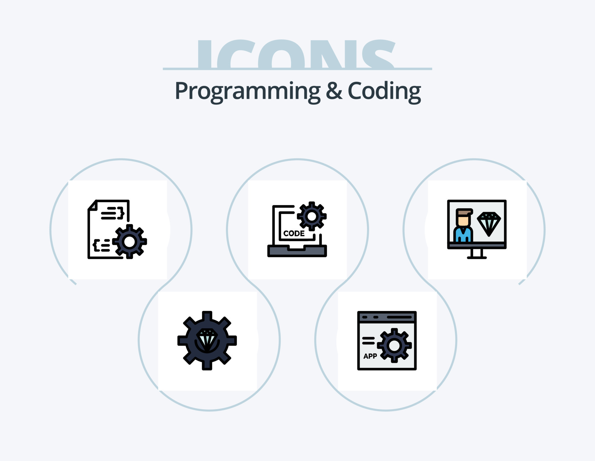 Programming And Coding Line Filled Icon Pack 5 Icon Design Develop Browser Flowchart Website
