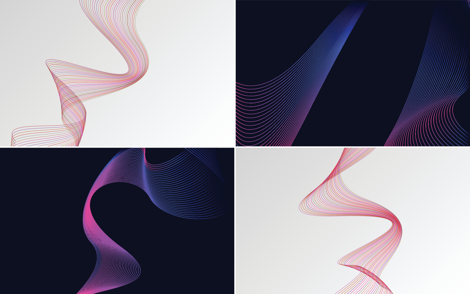 Set Of 4 Geometric Wave Pattern Background Abstract Waving Line