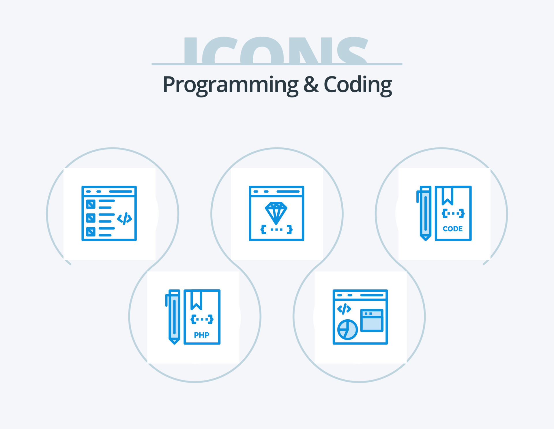 Programming And Coding Blue Icon Pack 5 Icon Design Coding App