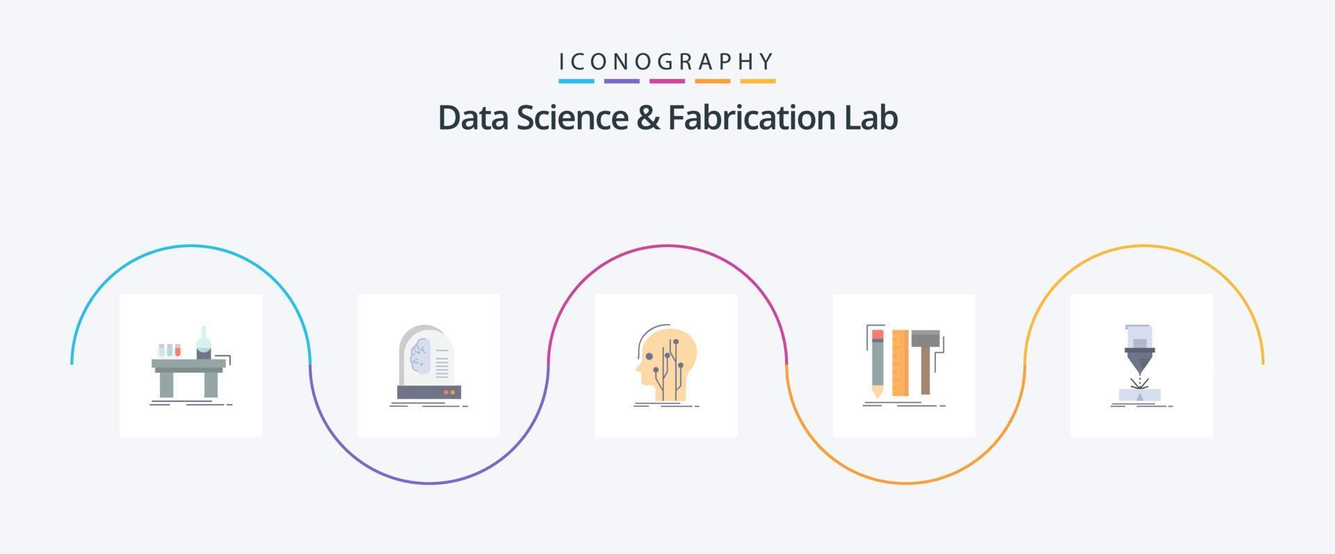 Data Science And Fabrication Lab Flat 5 Icon Pack Including Digital Design Intelligence
