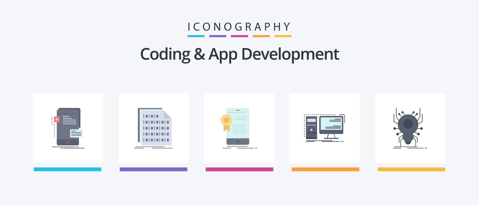 Coding And App Development Flat 5 Icon Pack Including Hardware Computer Data Approval App