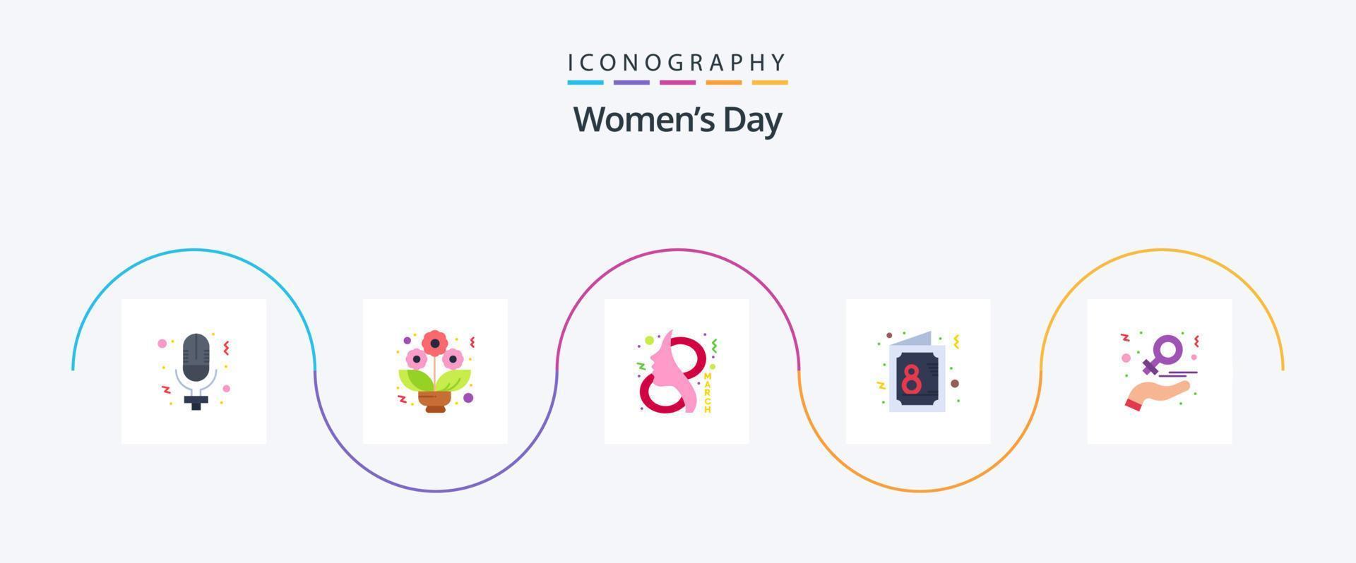 Womens Day Flat 5 Icon Pack Including Invite Eight Female Card