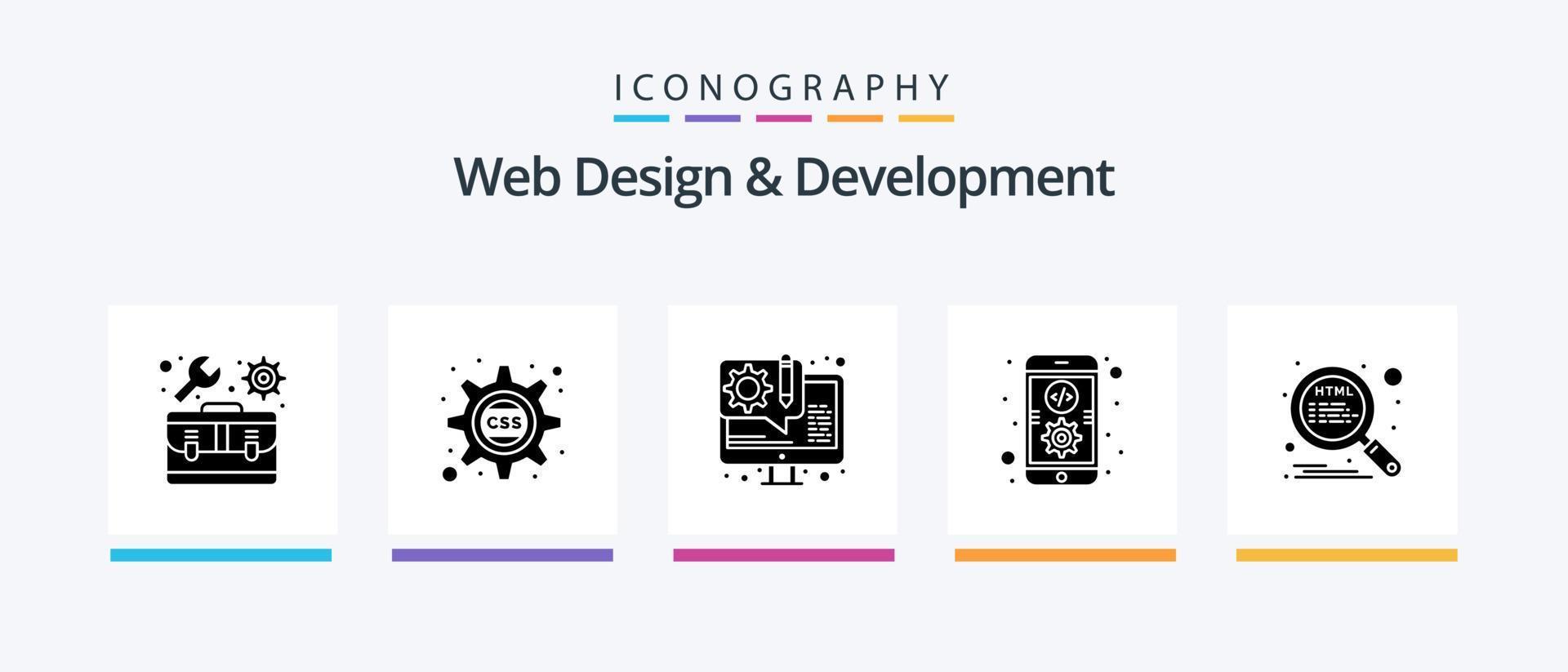 Web Design And Development Glyph 5 Icon Pack Including html. development. design. coding ...