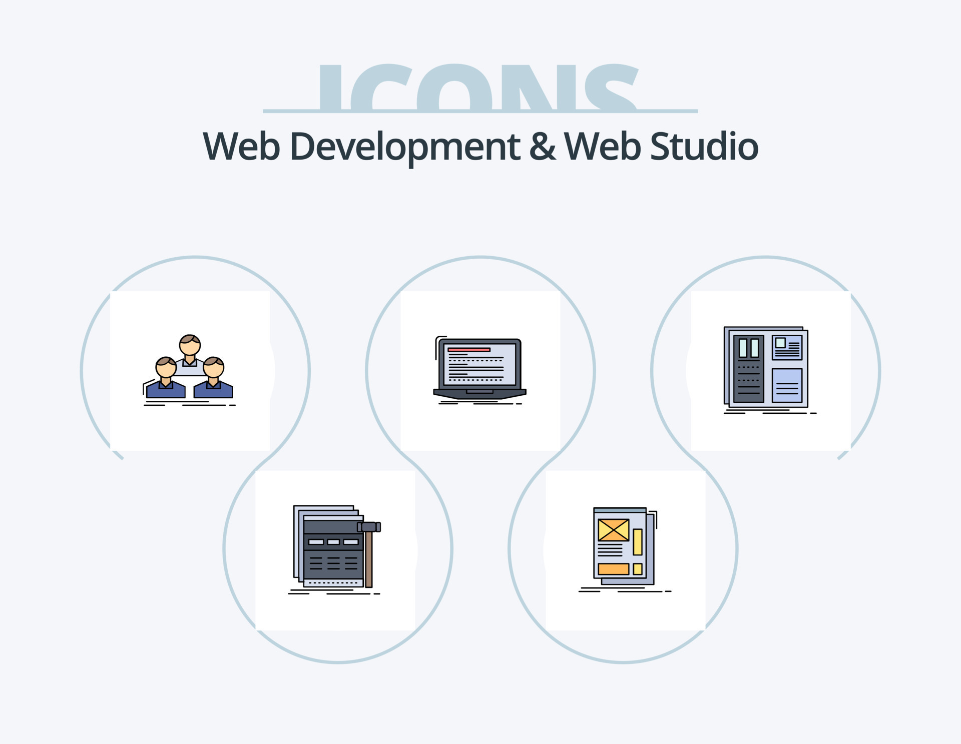 Web Development And Web Studio Line Filled Icon Pack 5 Icon Design. page. internet. layout. flow ...