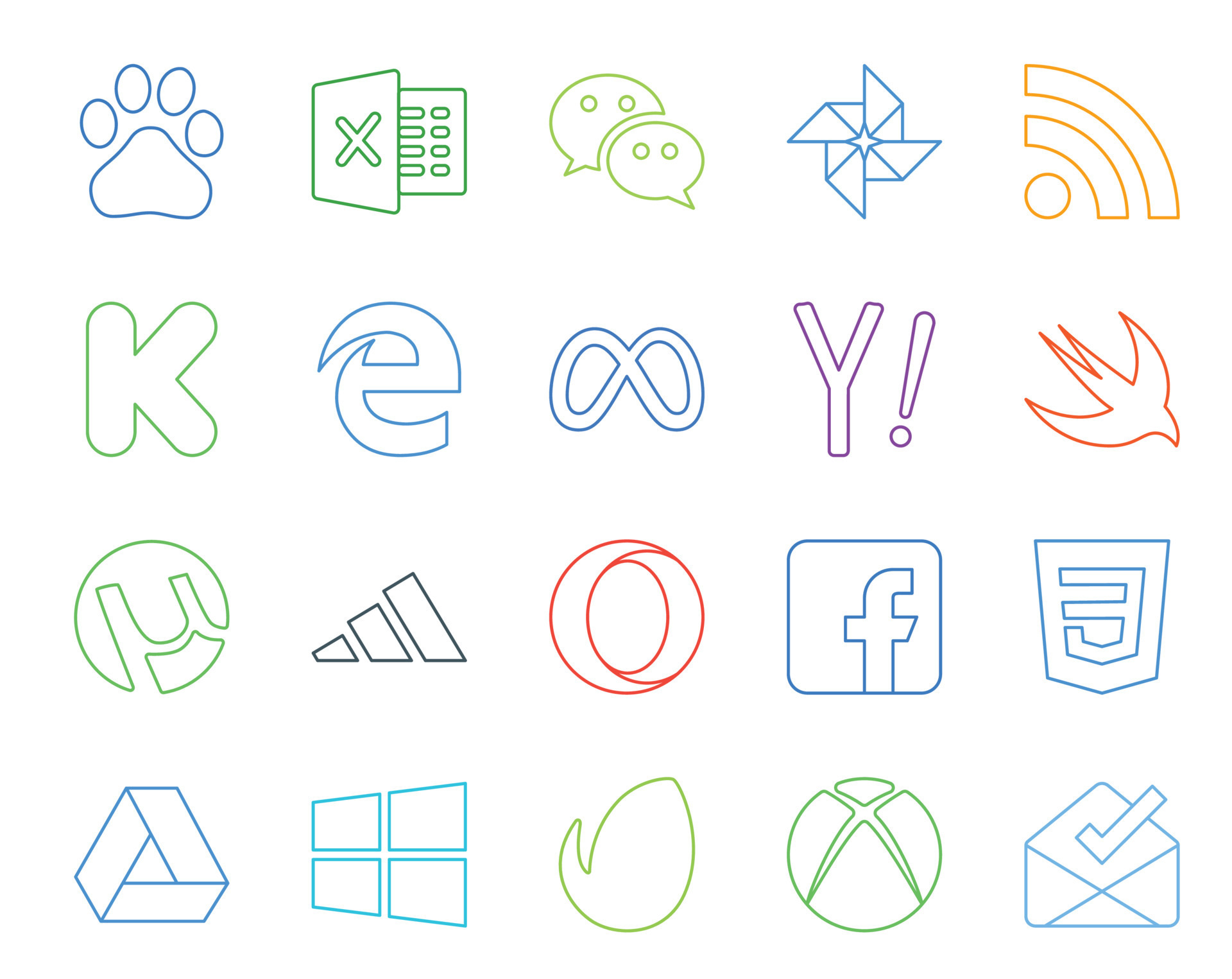 20 Social Media Icon Pack Including css opera meta adidas swift ...