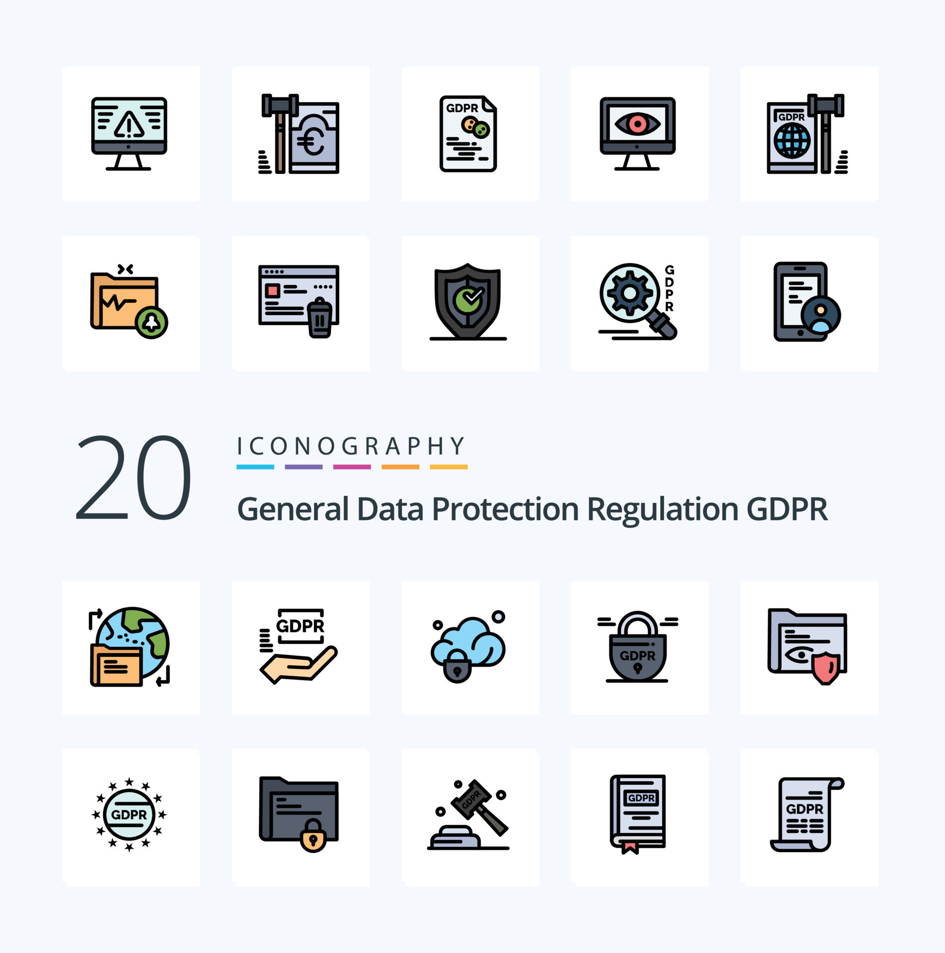 20 Gdpr Line Filled Color icon Pack like law surveillance data security gdpr 19212328 Vector Art ...