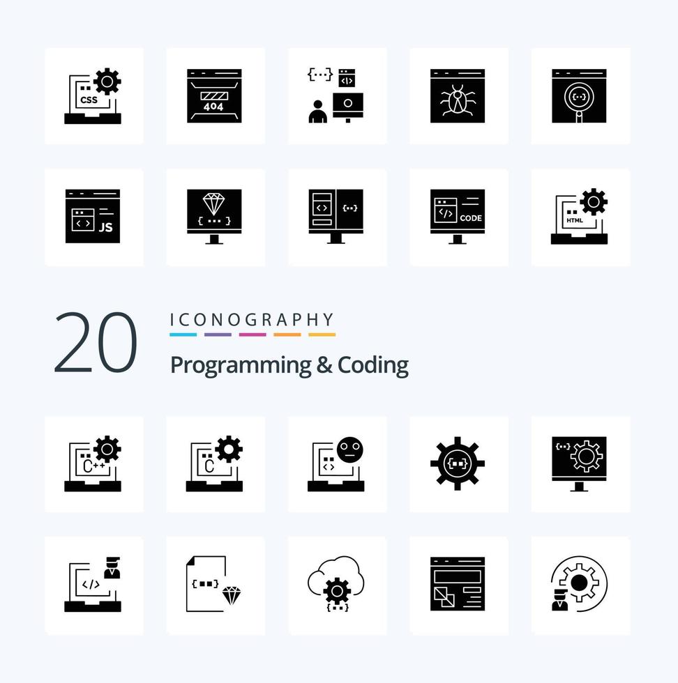 20 Programming And Coding Solid Glyph Icon Pack Like Css Code Development Process Develop