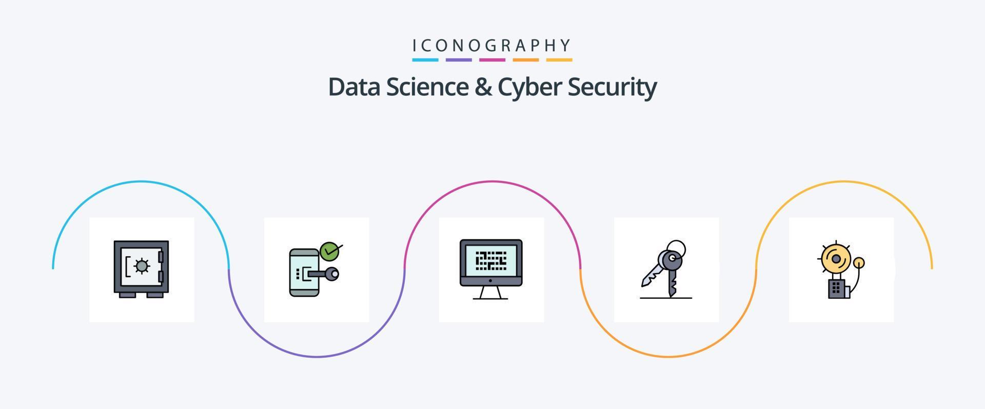 Data Science And Cyber Security Line Filled Flat 5 Icon Pack Including Keys Problem Phone