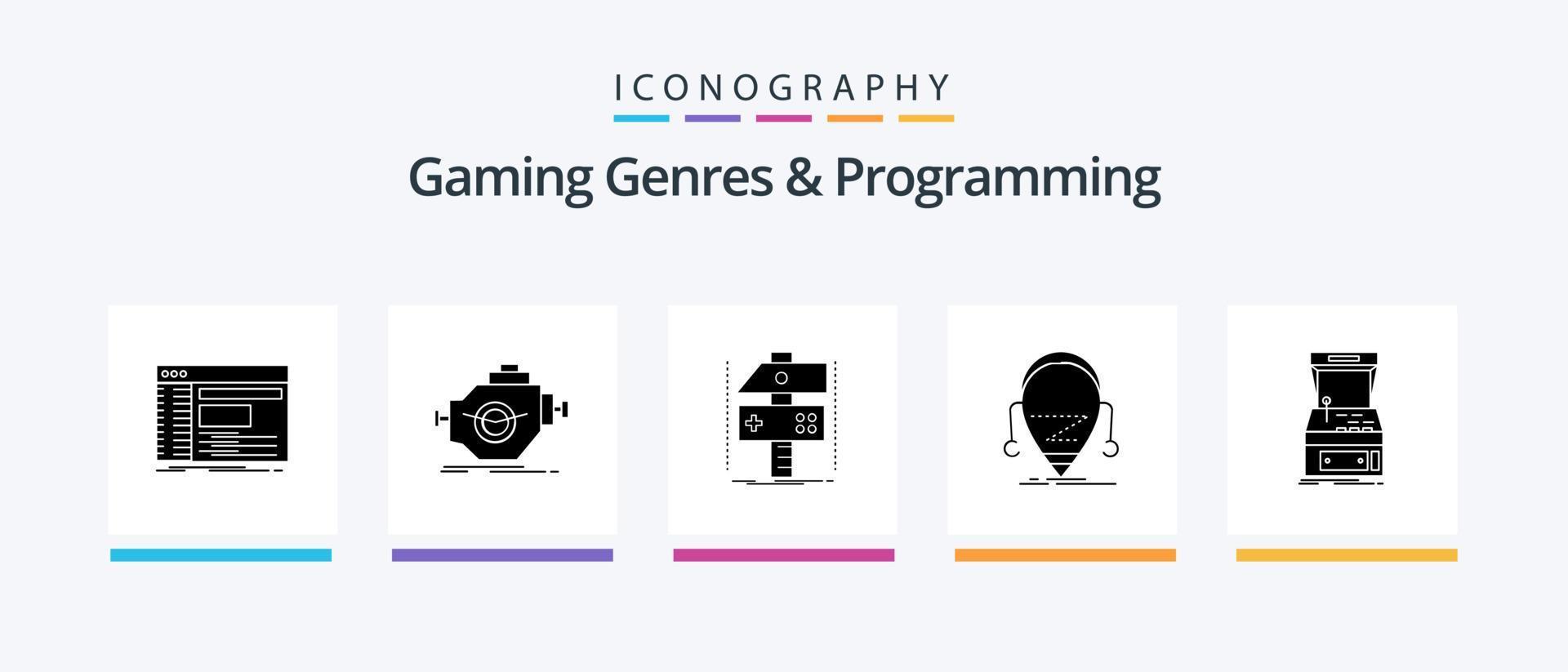 Gaming Genres And Programming Glyph 5 Icon Pack Including Beta Game Machine Developer Craft