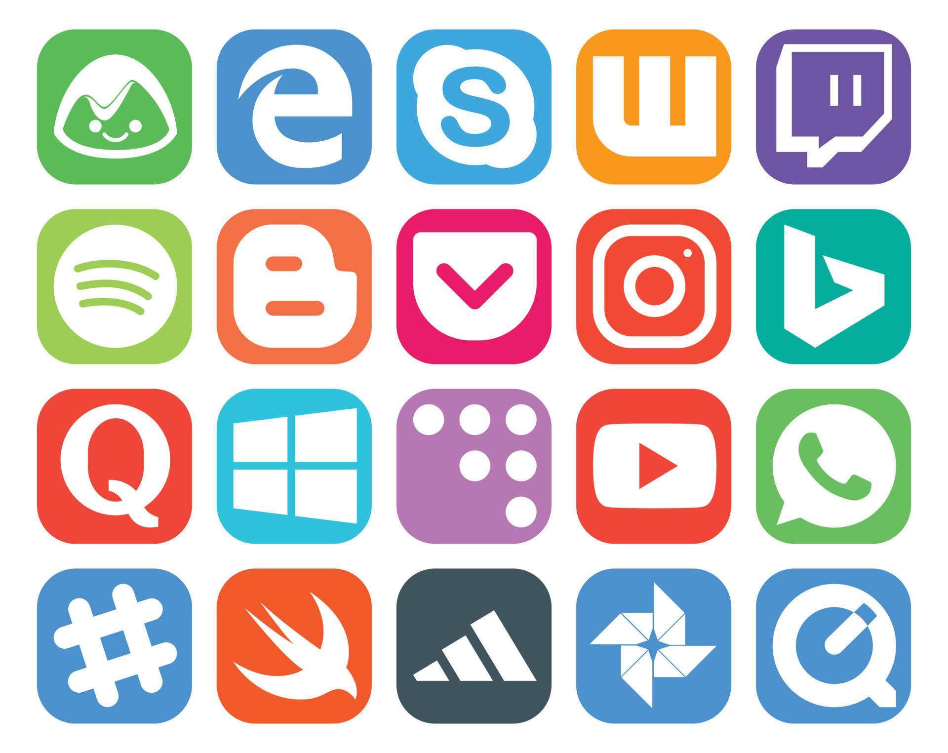 Paquete de 20 íconos de redes sociales que incluye la pregunta de whatsapp youtube pocket ...