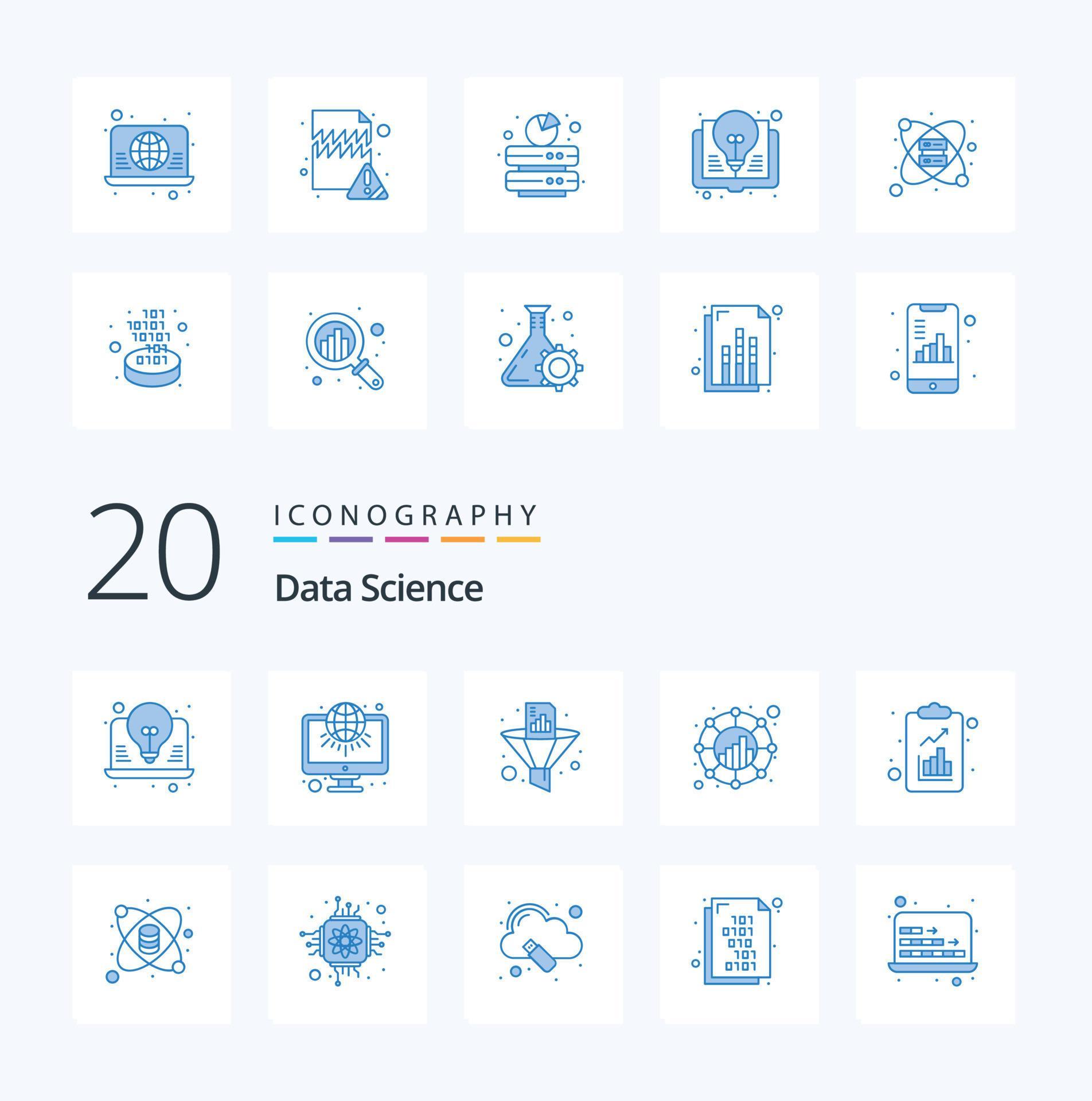 20 Data Science Blue Color icon Pack like network connection analytics ...