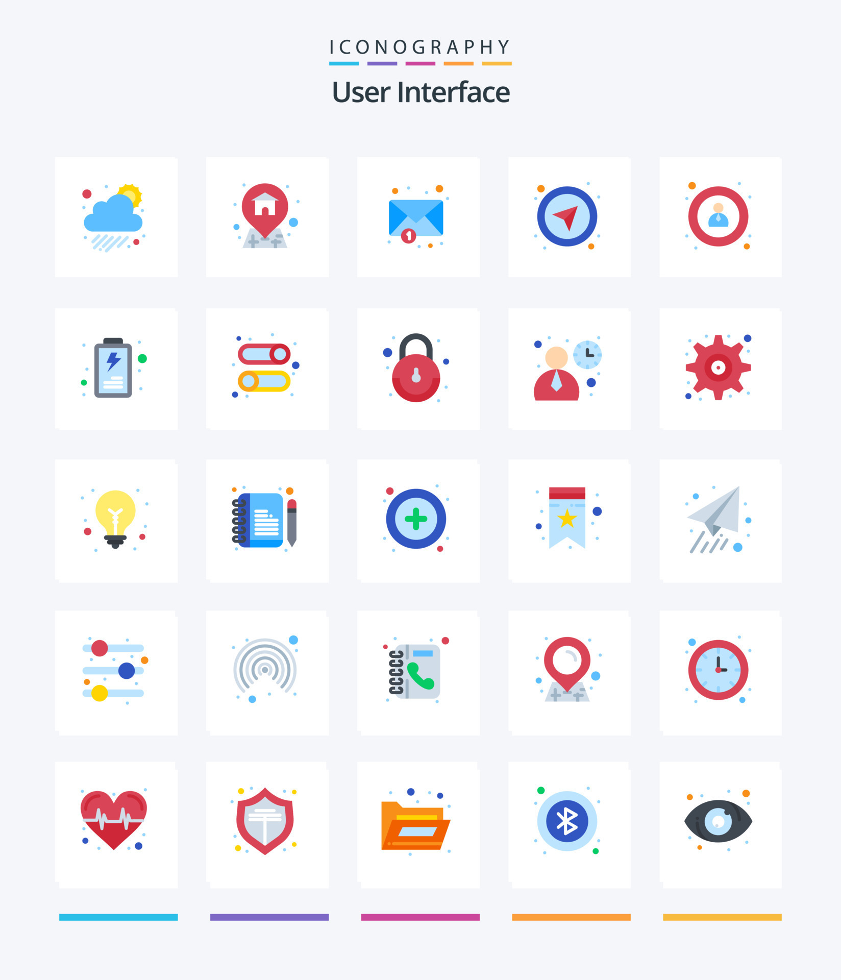 Creative User Interface 25 Flat icon pack Such As battery. navigation ...