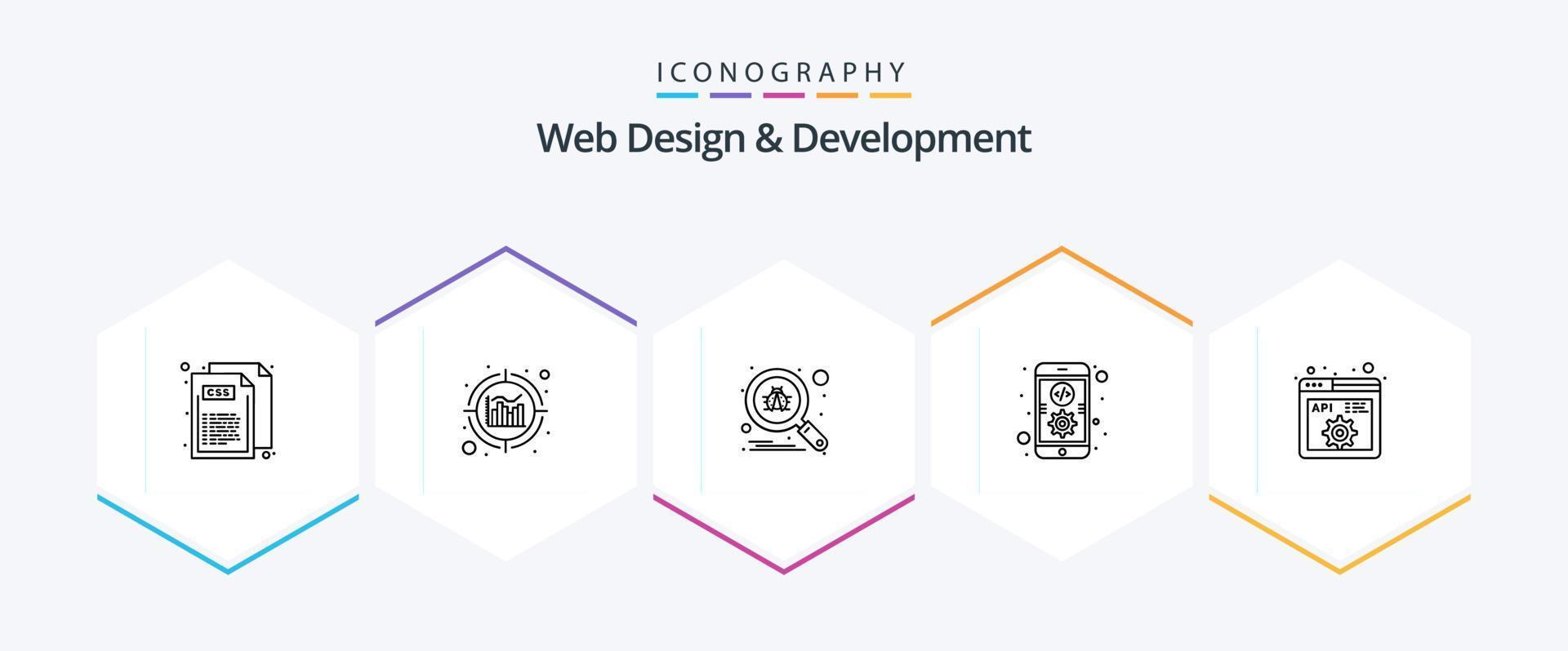 Web Design And Development 25 Line icon pack including development. api ...