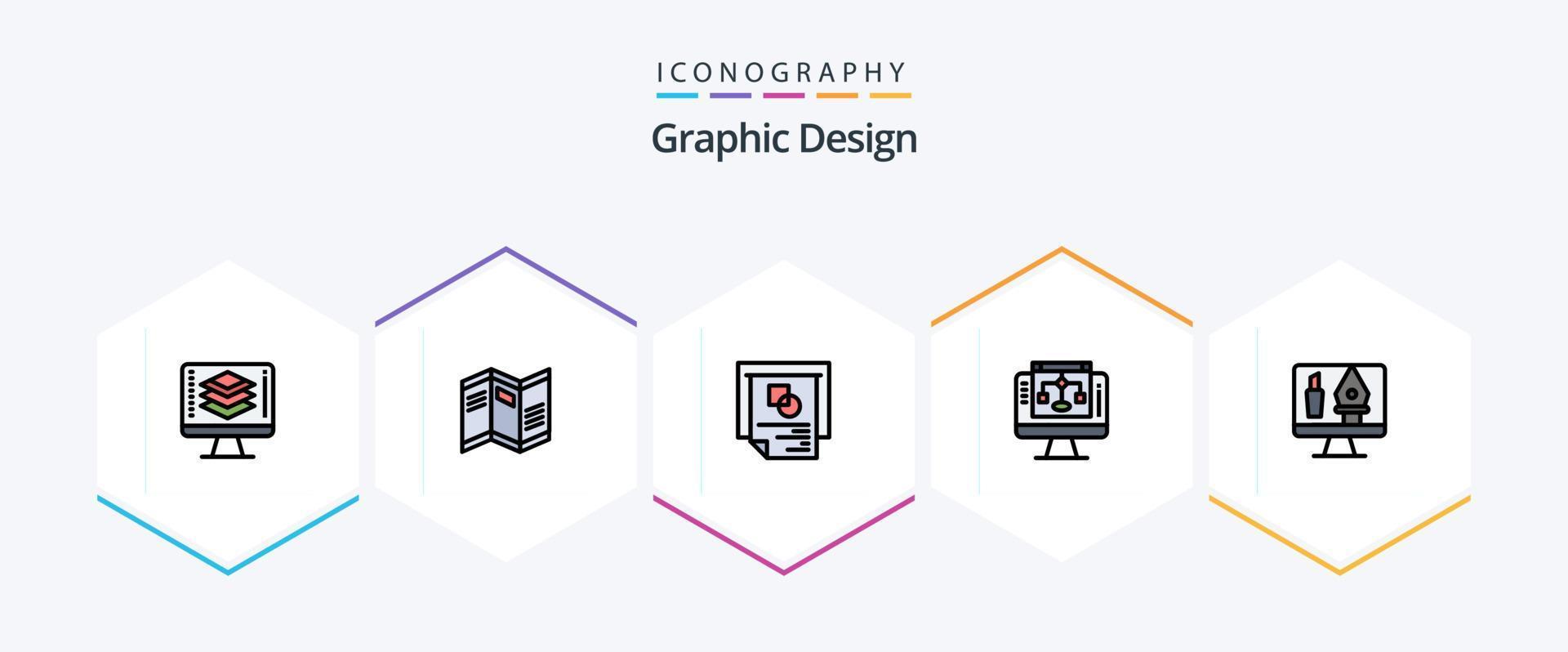 Graphic Design 25 FilledLine icon pack including editing. computer. graph. server. data sharing ...