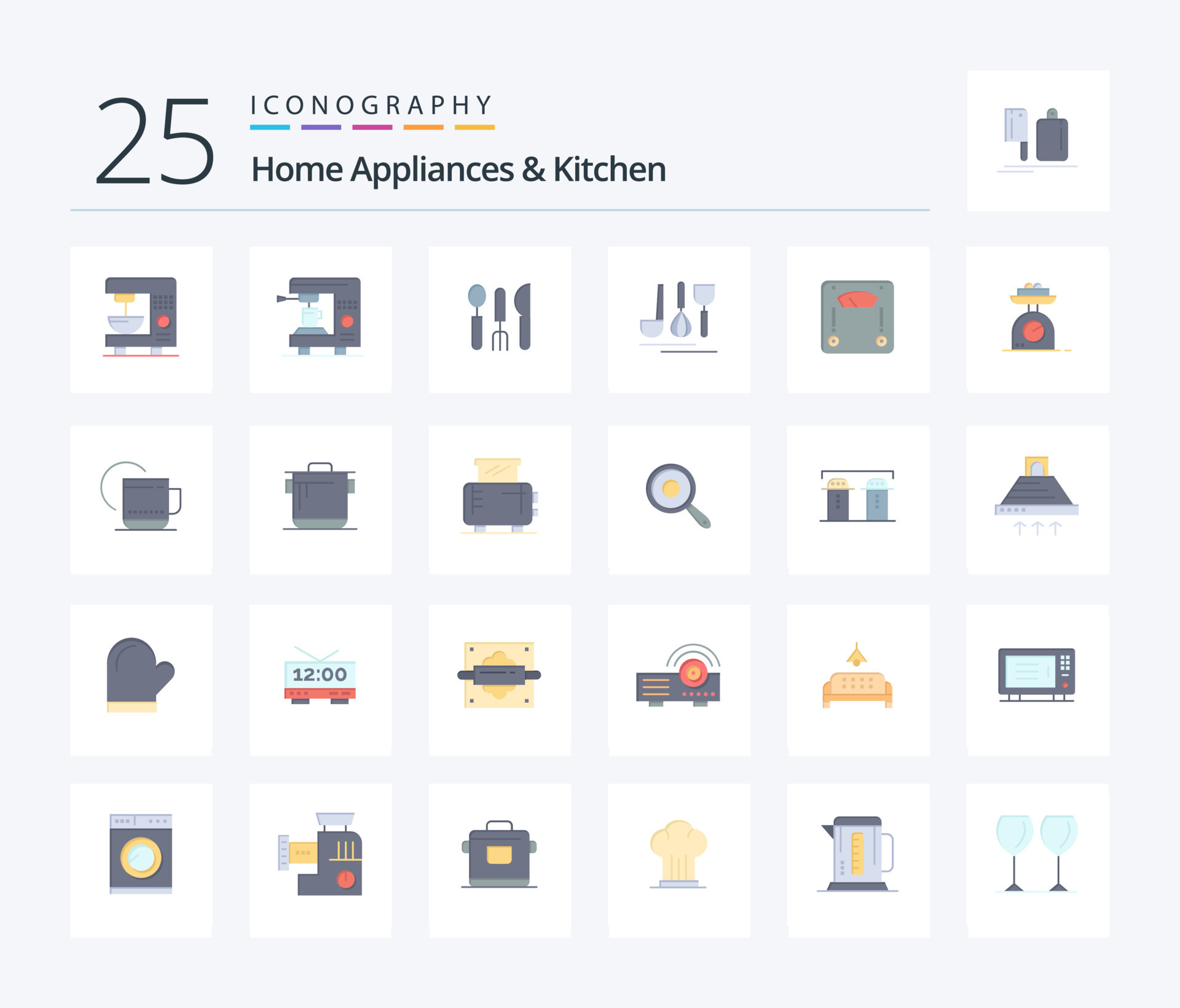 Home Appliances And Kitchen 25 Flat Color icon pack including kitchen ...