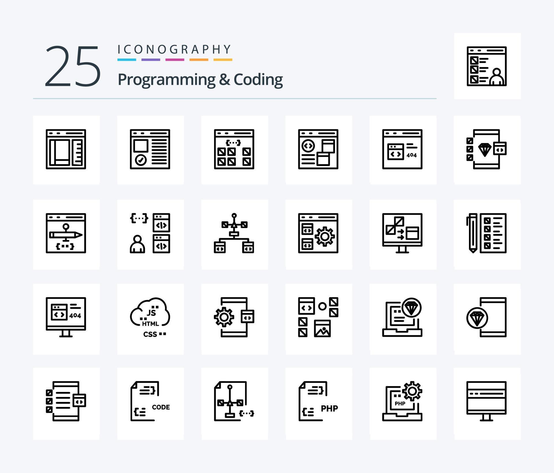 Programming And Coding 25 Line Icon Pack Including Develop App Development Development