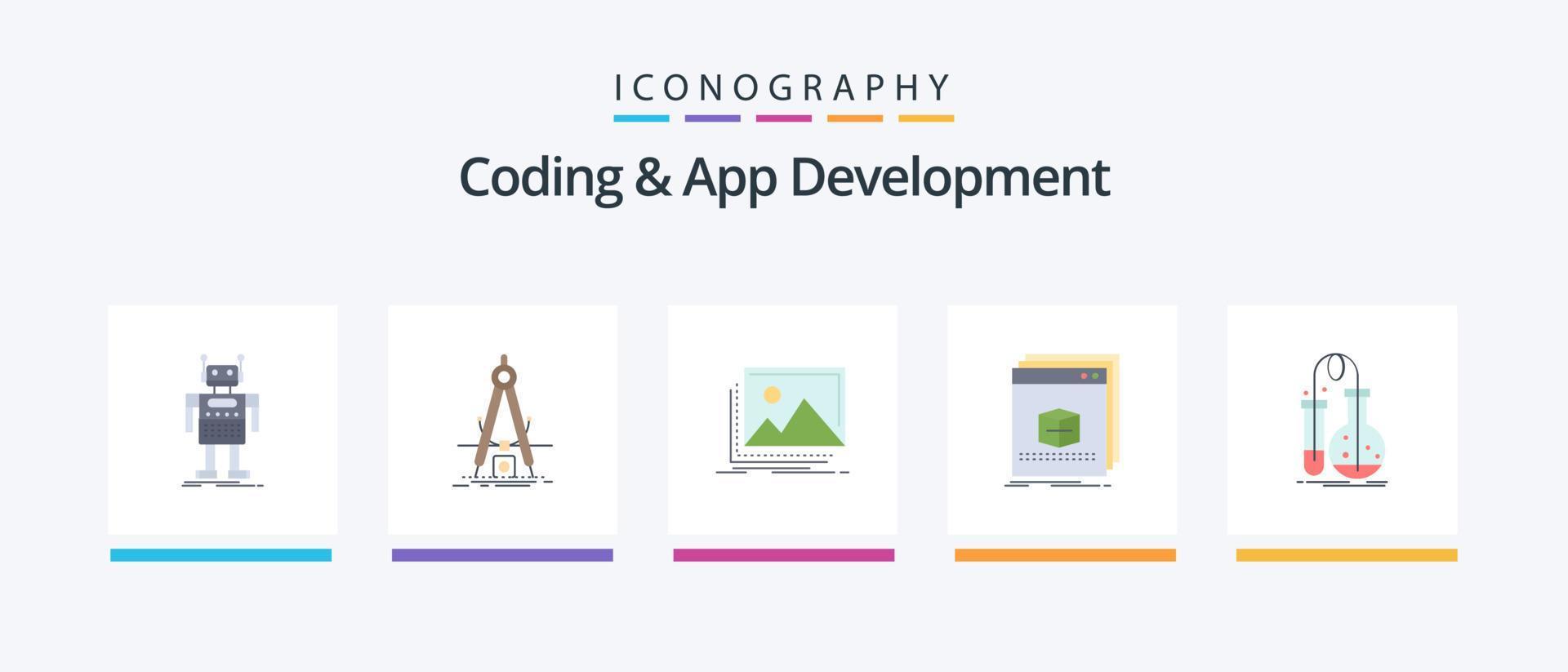 Coding And App Development Flat 5 Icon Pack Including application ...